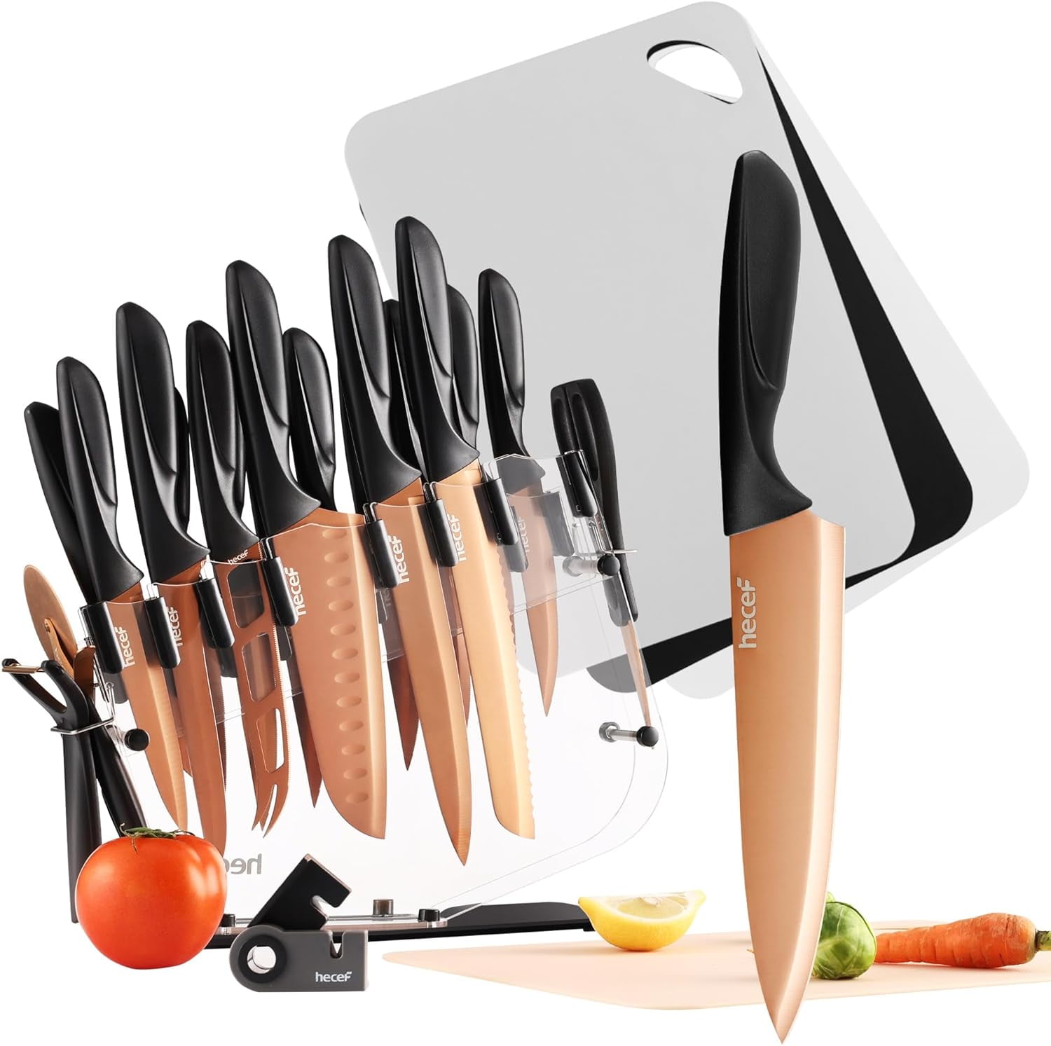 Rose Gold Titanium Plated Kitchen Knife Set - 25 PCS Cutlery Knife Set ...