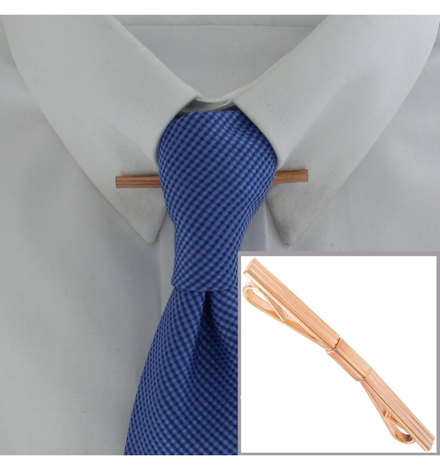 Rose Gold Tone Ribbed Design 2 3/8" Large Collar Clip Bar Mens Adult ...