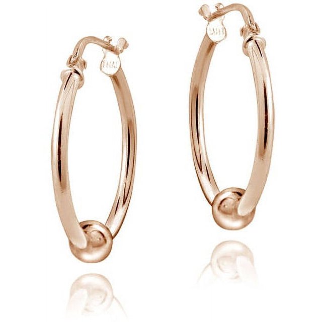 Rose Gold-Tone over Sterling Silver Bead Round Hoop Earrings, 18mm - Walmart.com