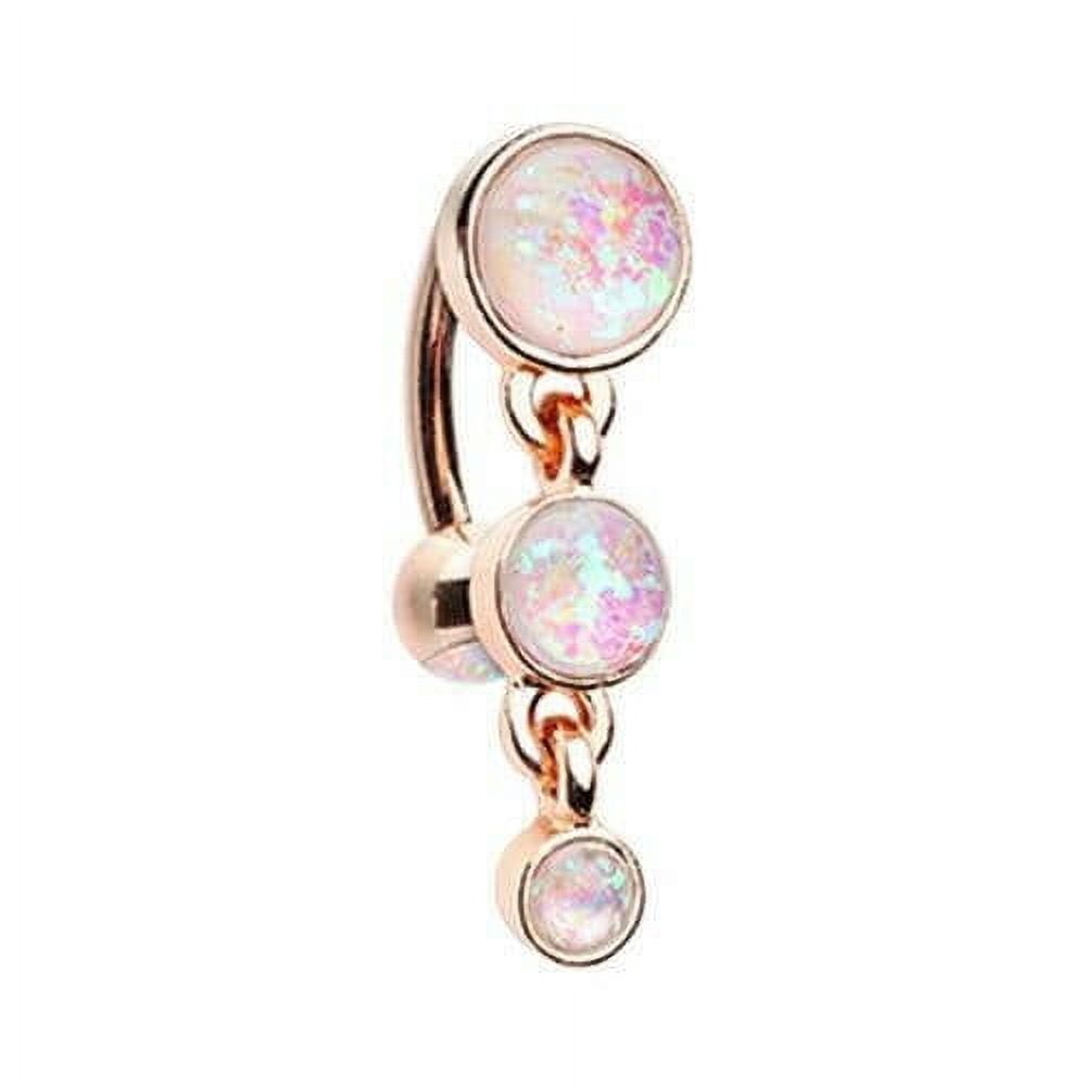 Rose Gold Triple Glitter Opal Reverse Belly Button Ring - Walmart.com