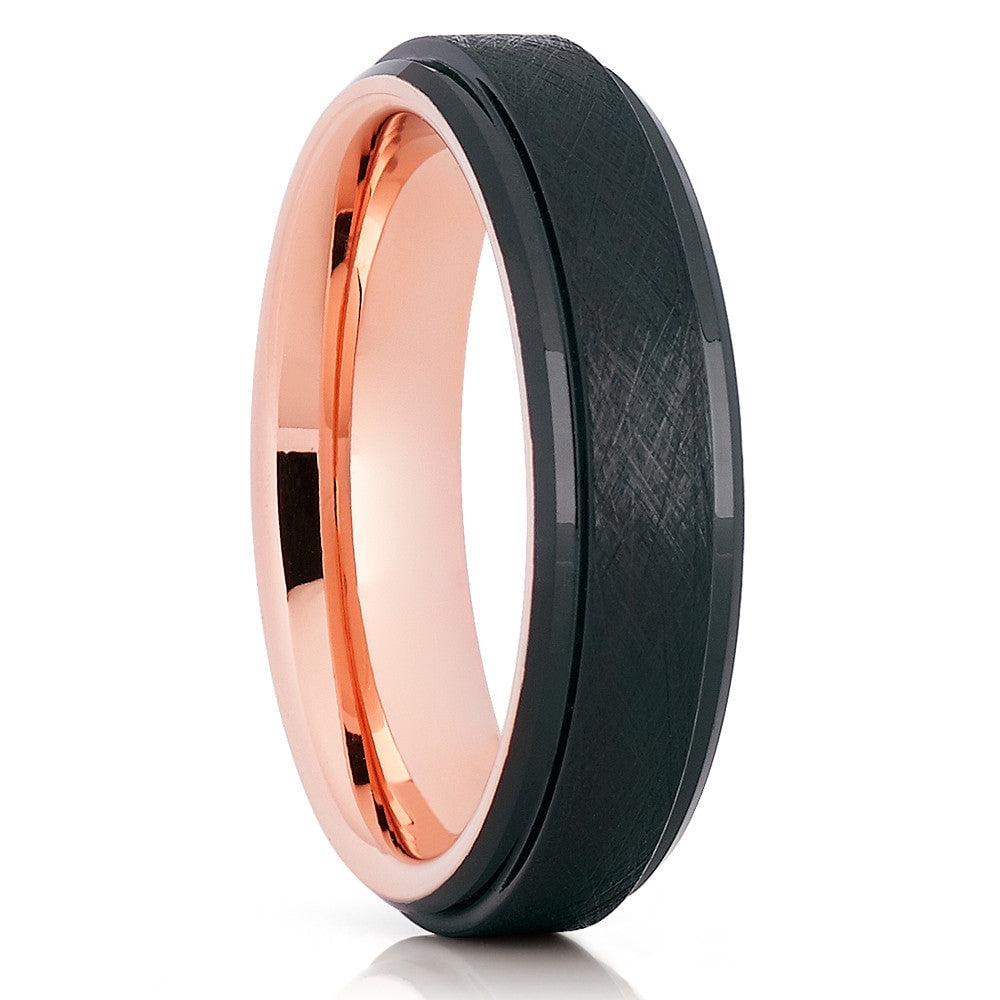 Rose Gold Tungsten Wedding Ring,6mm Wedding Ring,Anniversary Ring,Black ...