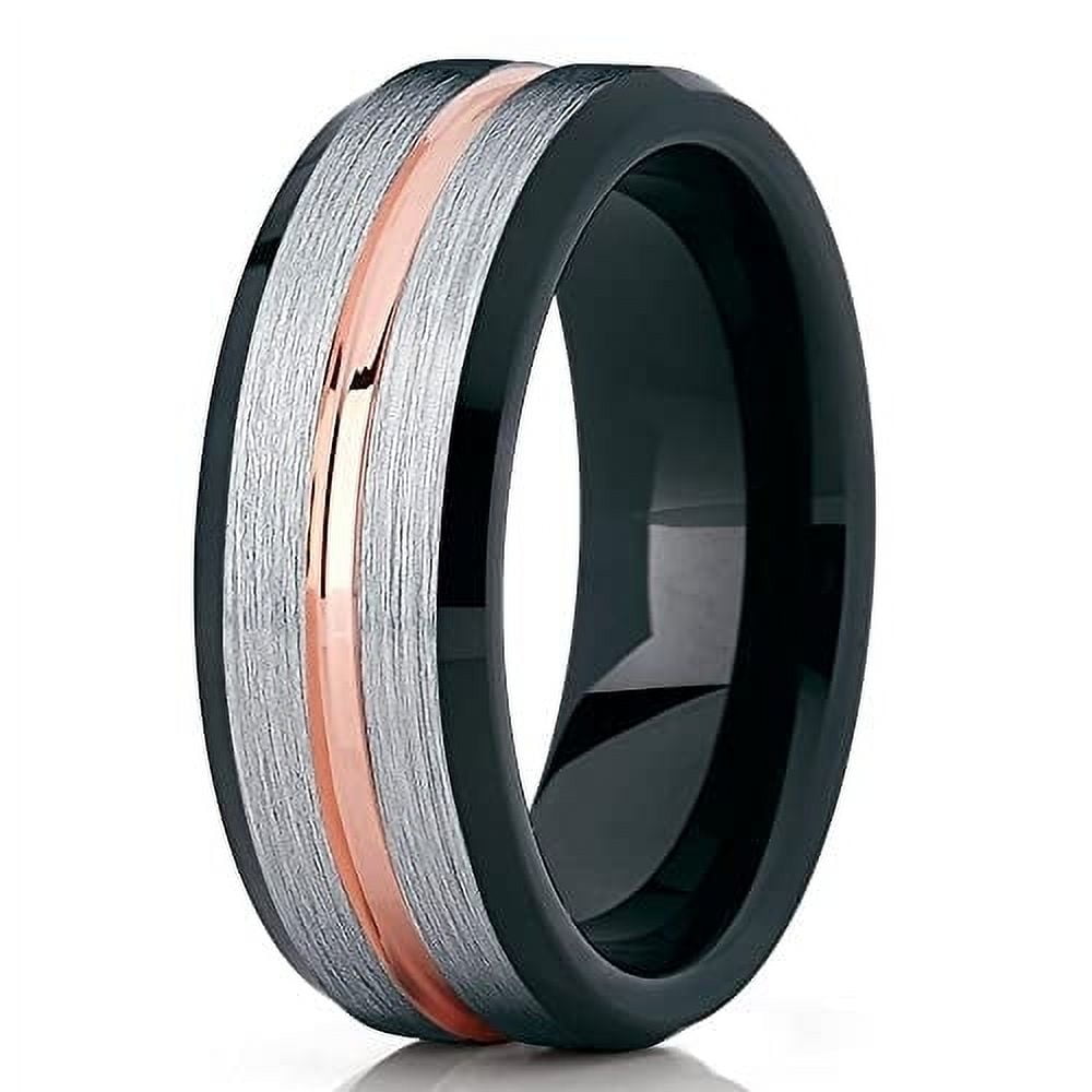 Rose Gold Tungsten Wedding Ring,Black Wedding Ring,Tungsten Wedding ...