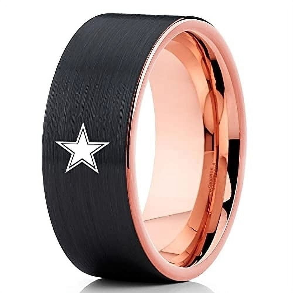 Rose Gold Tungsten Wedding Ring,Football Inspired Ring,Black Wedding ...