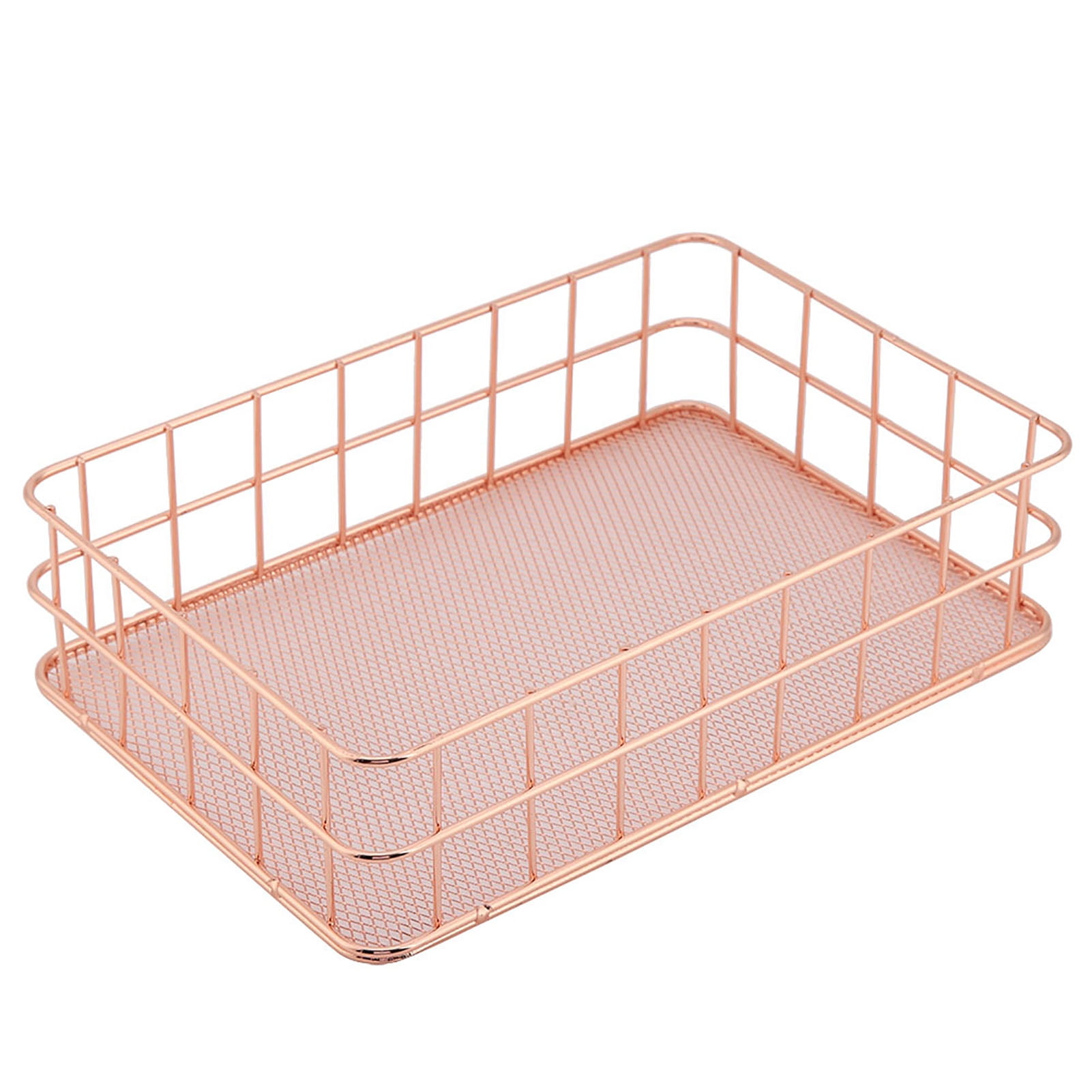 Rose Gold Wire Mesh Basket, Metal Desk Drawer Organizer Desktop Holder ...