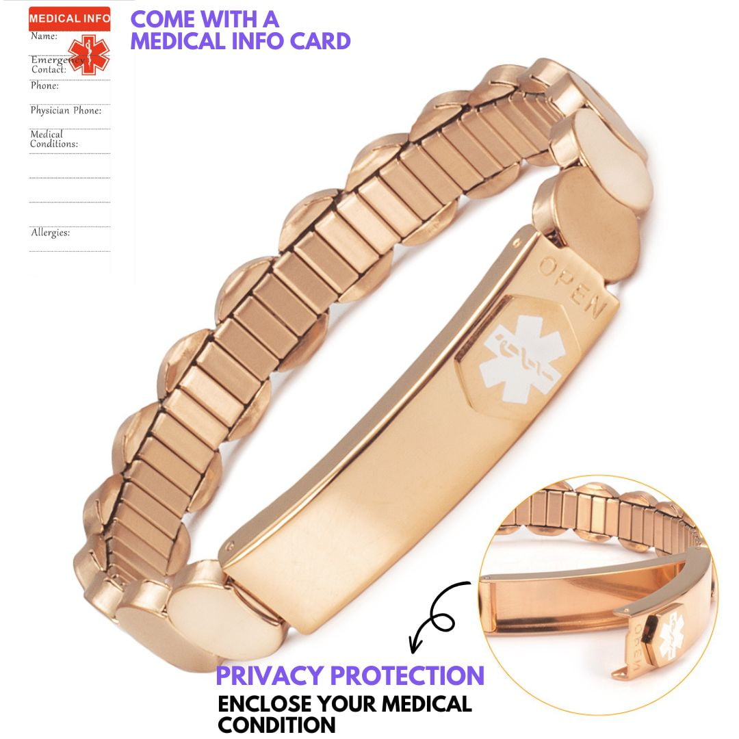 Rose Gold Women Medical Alert ID Bracelets,7.08 in, Stainless Steel ...