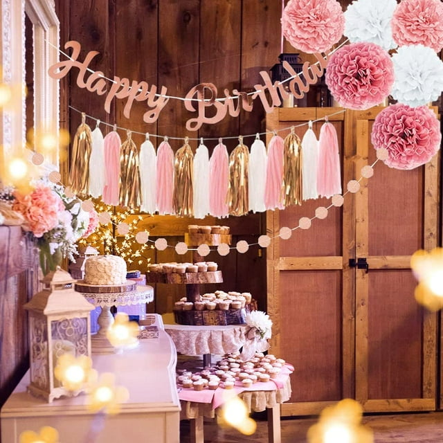 Rose Gold and Pink Happy Decor Birthday Party Hanging Garland Set with ...