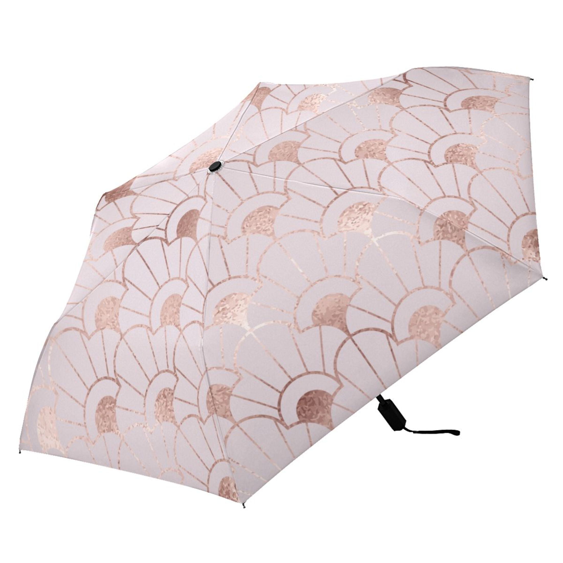 Rose Golden Flower Compact Folding Umbrella for Rain Windproof Travel ...