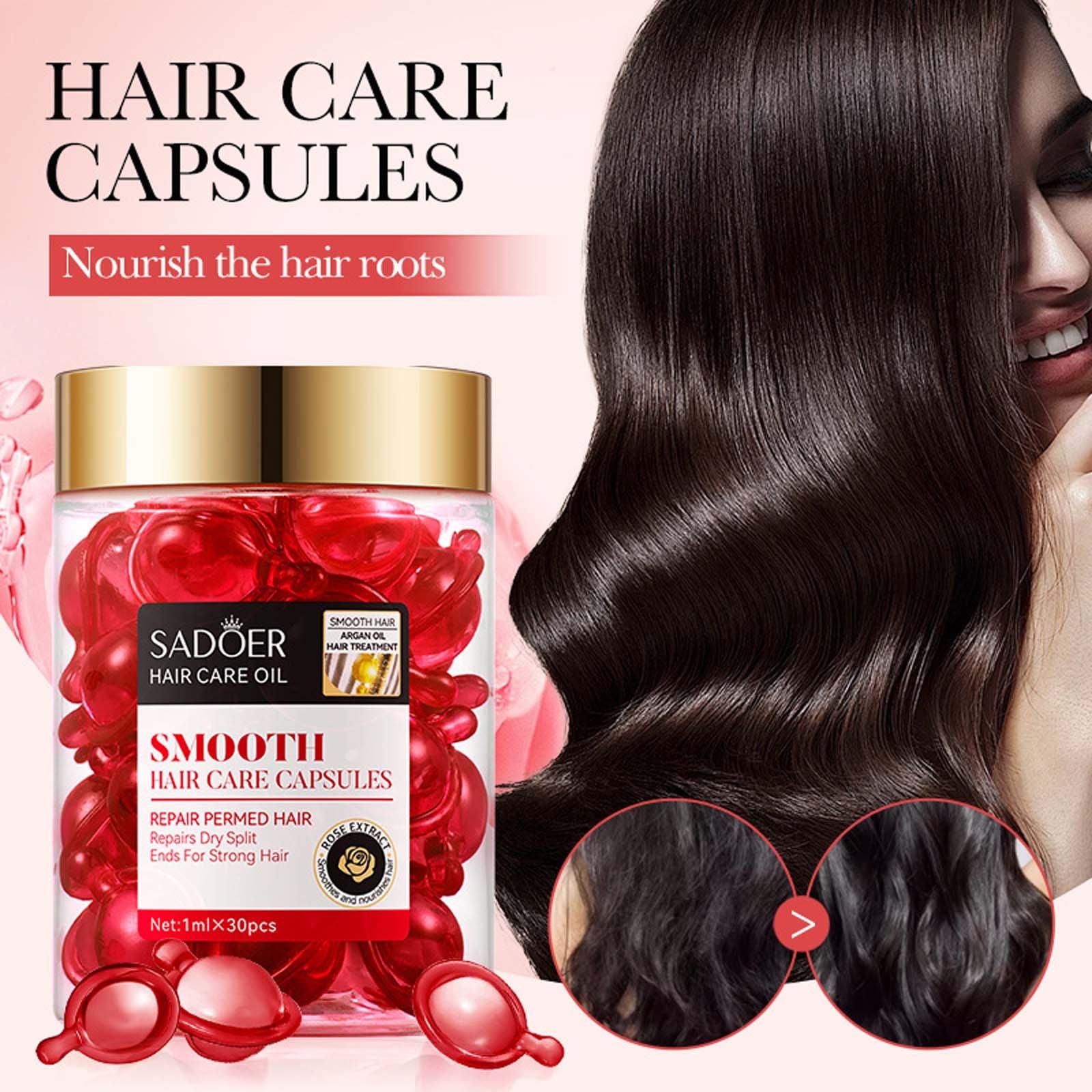 Rose Hair Capsules, Natural Oil Capsules, 1mlx30 Count, Vegan Formula ...