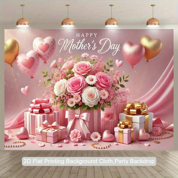 Rose Happy Mother's Day Backdrop Soft Pink White Floral Mother's Day ...