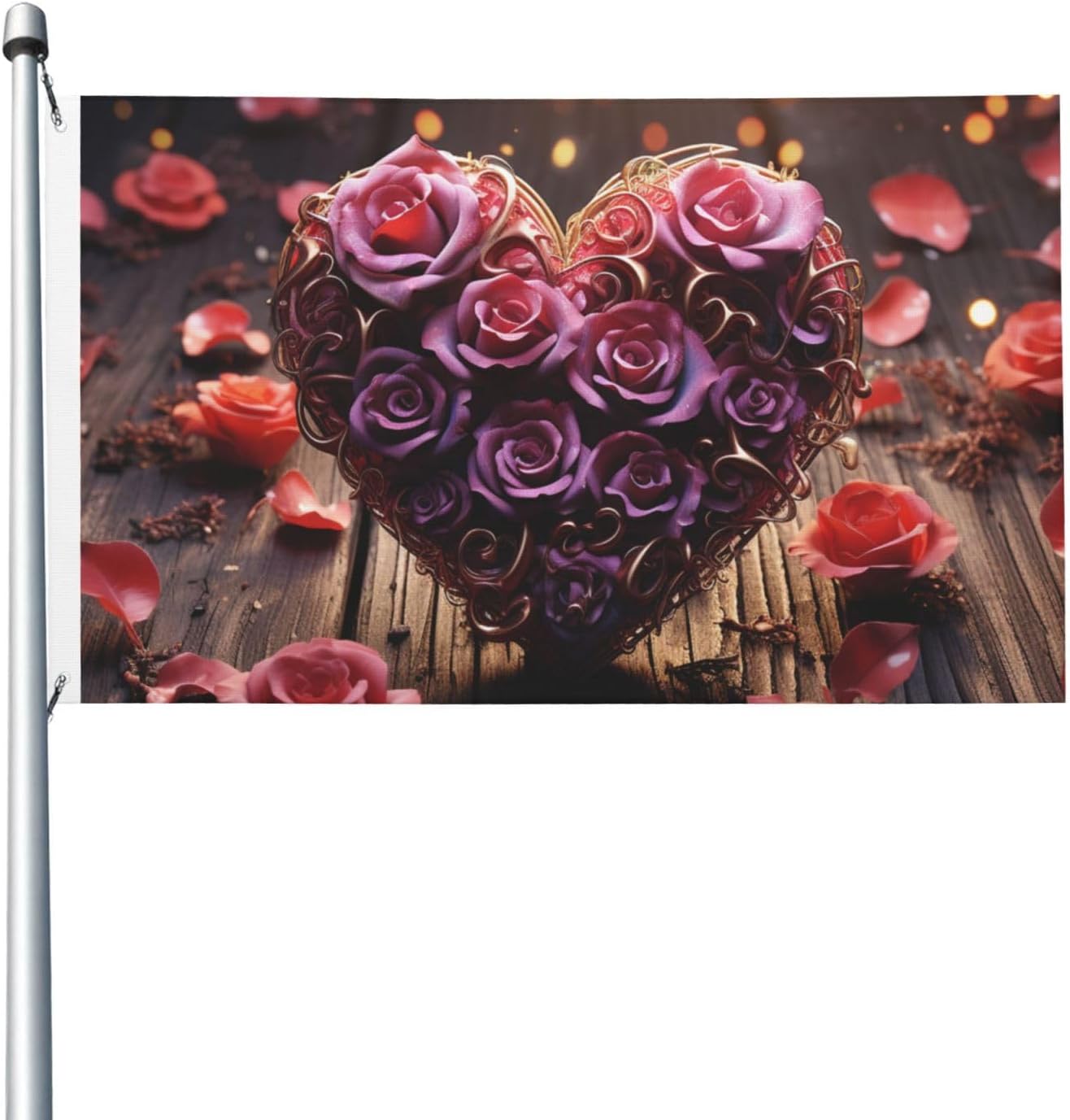 Rose Heart Love Flag 4.85x8 ft Flags for Outside Funny Banner Garden ...
