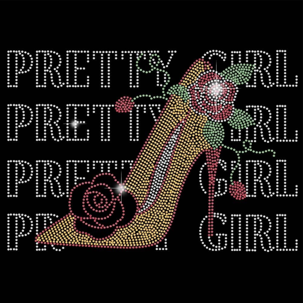 Rose High Heels Iron on Rhinestones Transfer Pretty Girl Rhinestones ...