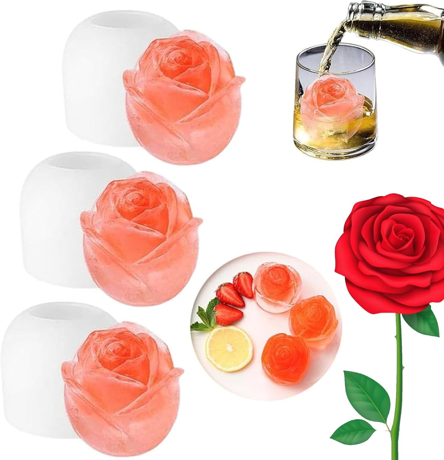 Rose Ice Cube Mold, Superioir 3D Rose Shape Ice Cube Mold Party ...