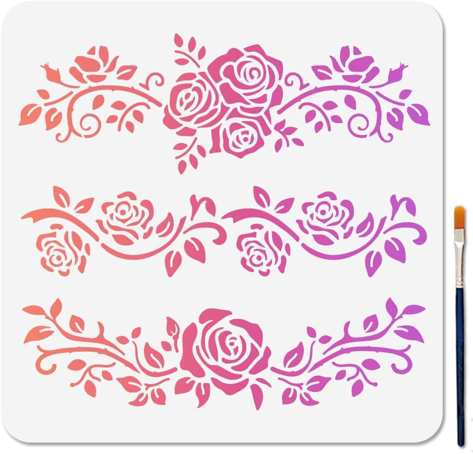 Rose Lace Border Stencil Floral Vine Art Stencils 11.8×11.8inch ...