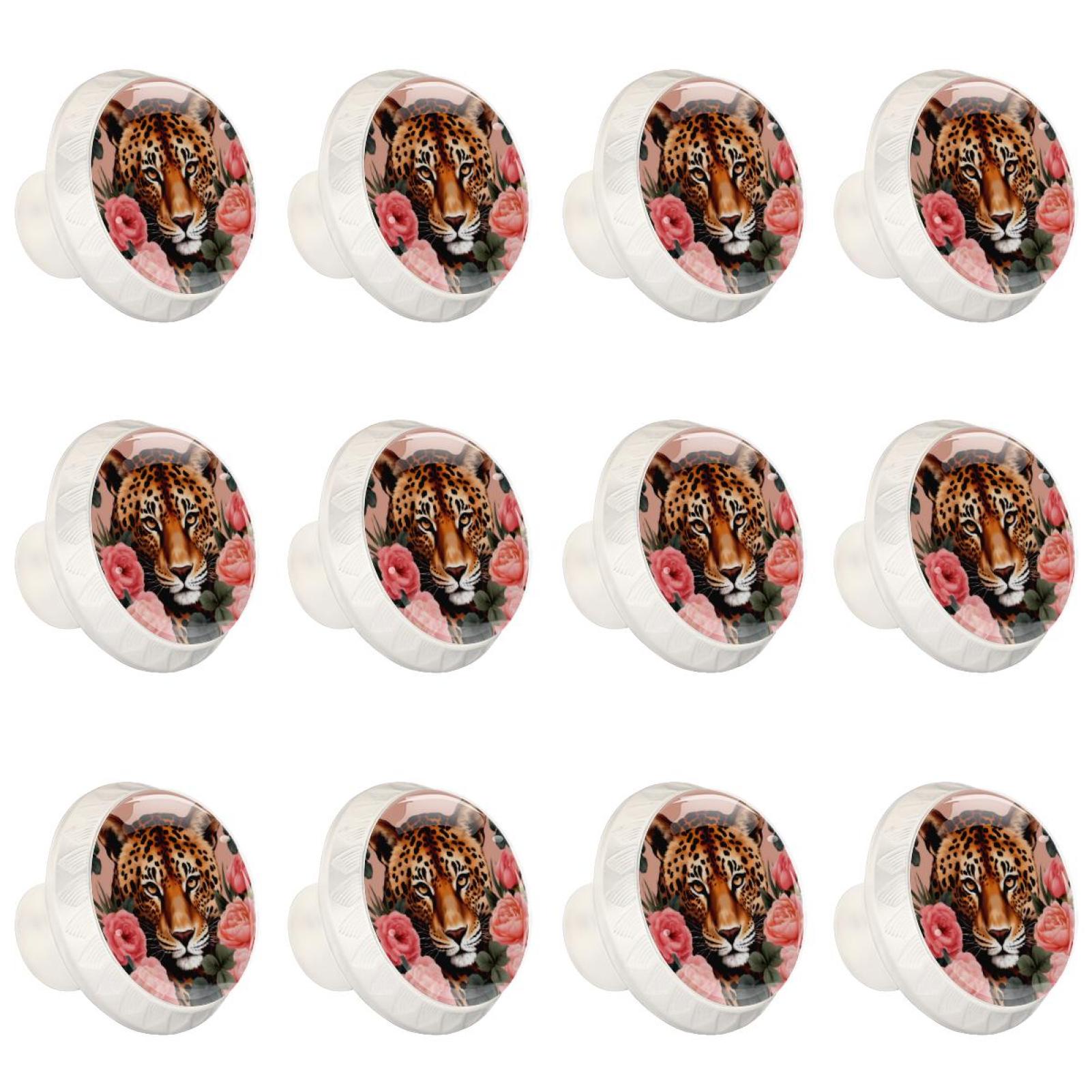 Rose Leopard Animals 12 Pcs White Round Drawer Pulls with Screws,ABS and Glass Cabinet Handles ...