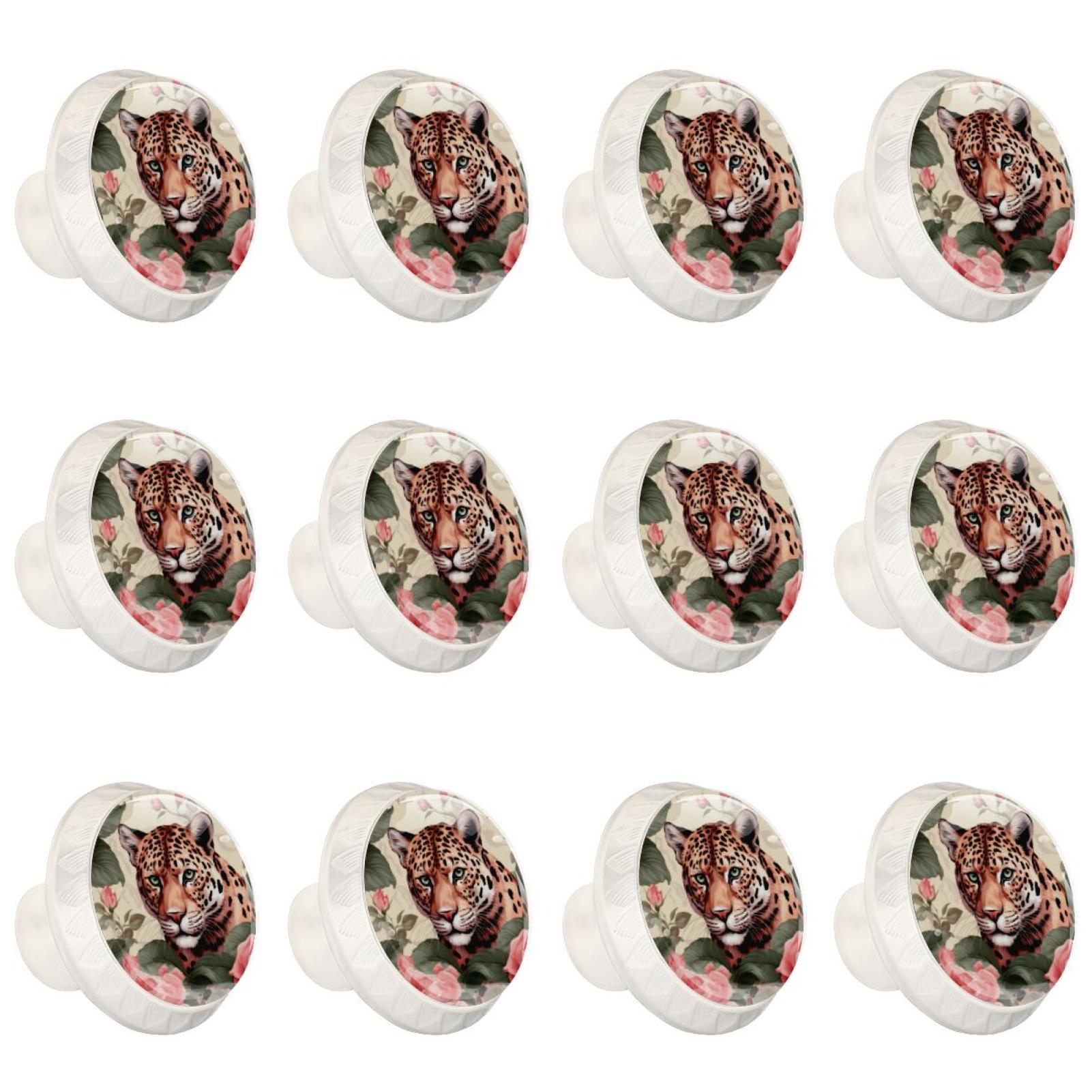 Rose Leopard Animals 12 Pcs White Round Drawer Pulls with Screws,ABS and Glass Cabinet Handles ...
