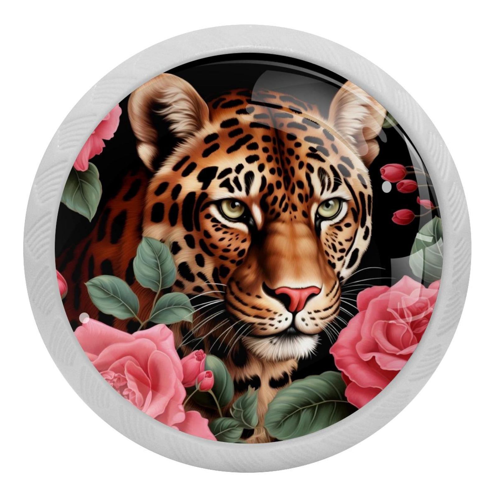 Rose Leopard Animals Pattern 4PCS Cabinet Knobs Pulls Fluorescent ...