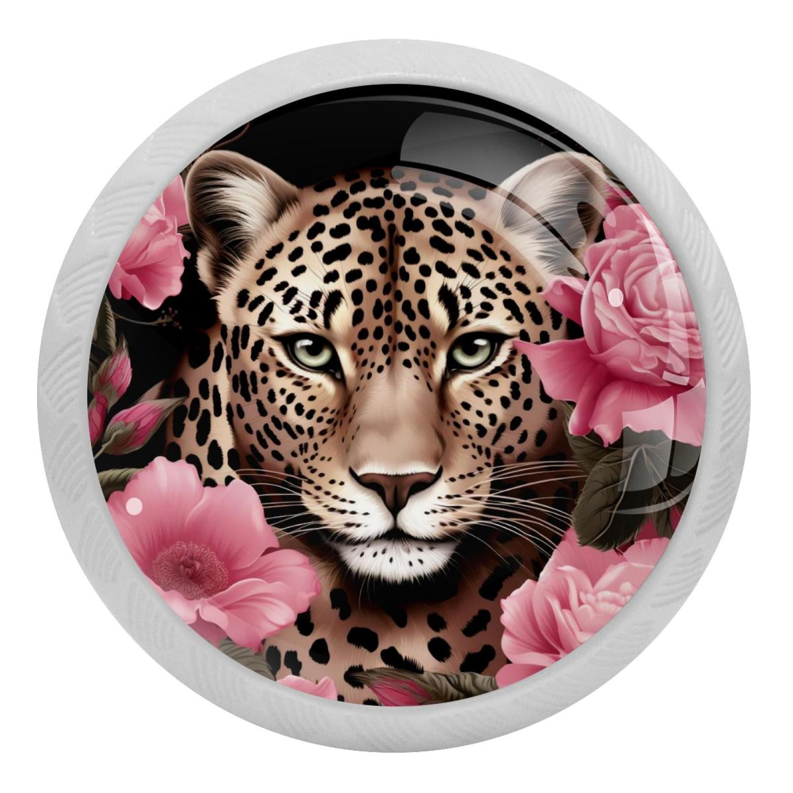 Rose Leopard Animals Pattern 4PCS Cabinet Knobs Pulls Fluorescent ...