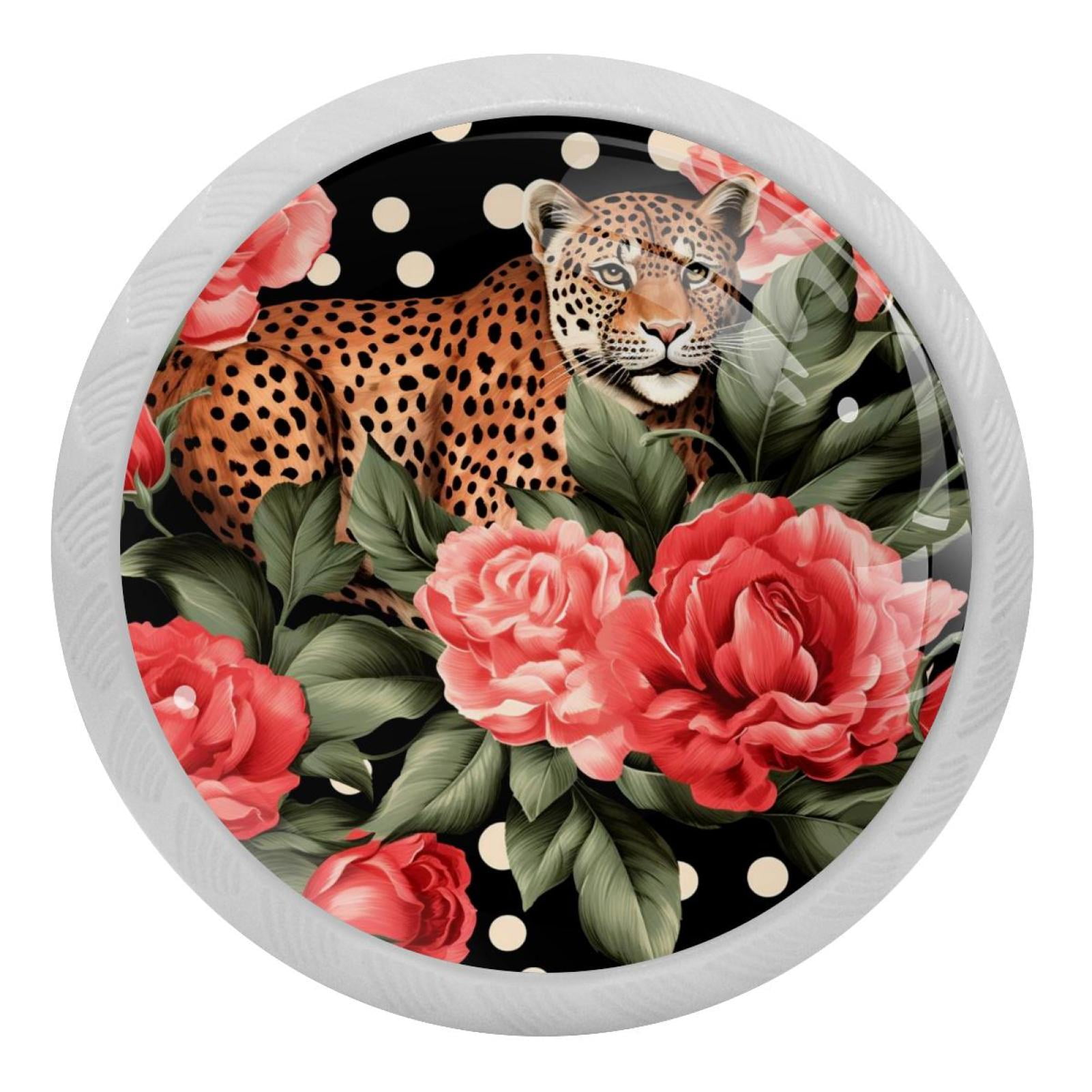 Rose Leopard Animals Pattern 4PCS Cabinet Knobs Pulls Fluorescent ...