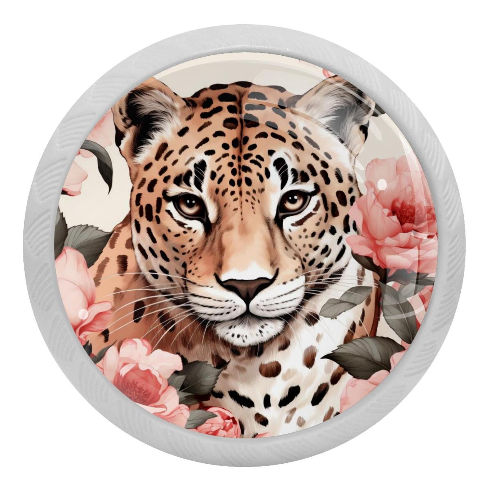 Rose Leopard Animals Pattern 4PCS Cabinet Knobs Pulls Fluorescent ...