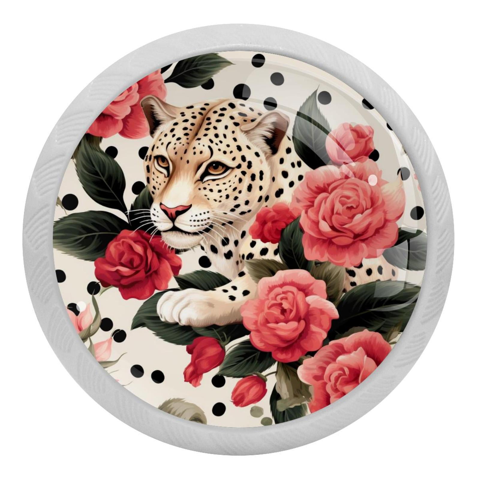 Rose Leopard Animals Pattern 4PCS Cabinet Knobs Pulls Fluorescent ...