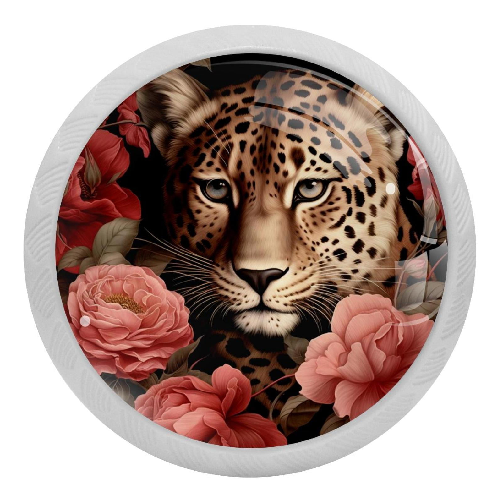 Rose Leopard Animals Pattern 4PCS Cabinet Knobs Pulls Fluorescent ...