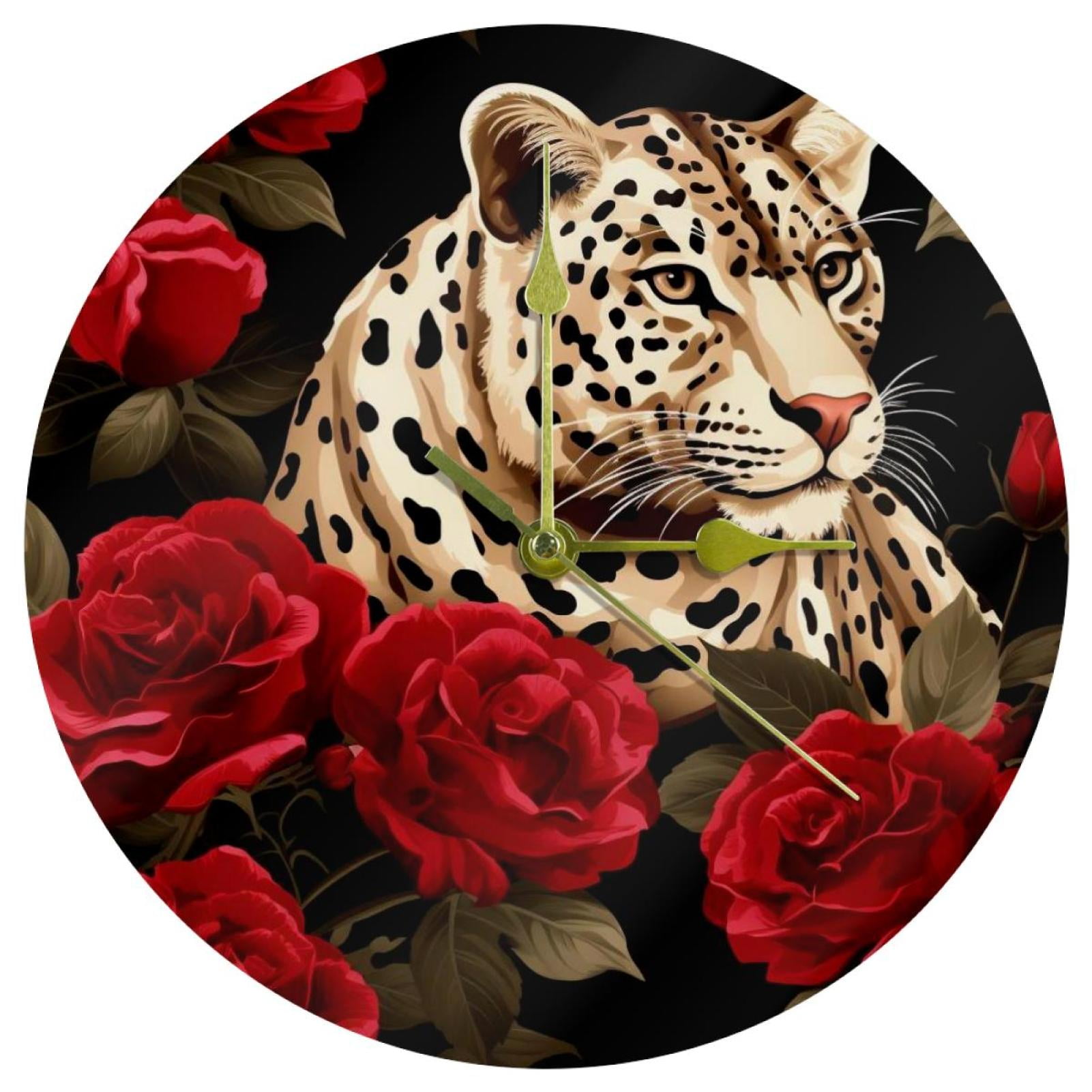 Rose Leopard Circular Acrylic Wall Clock - Sleek & Modern Timepiece for ...