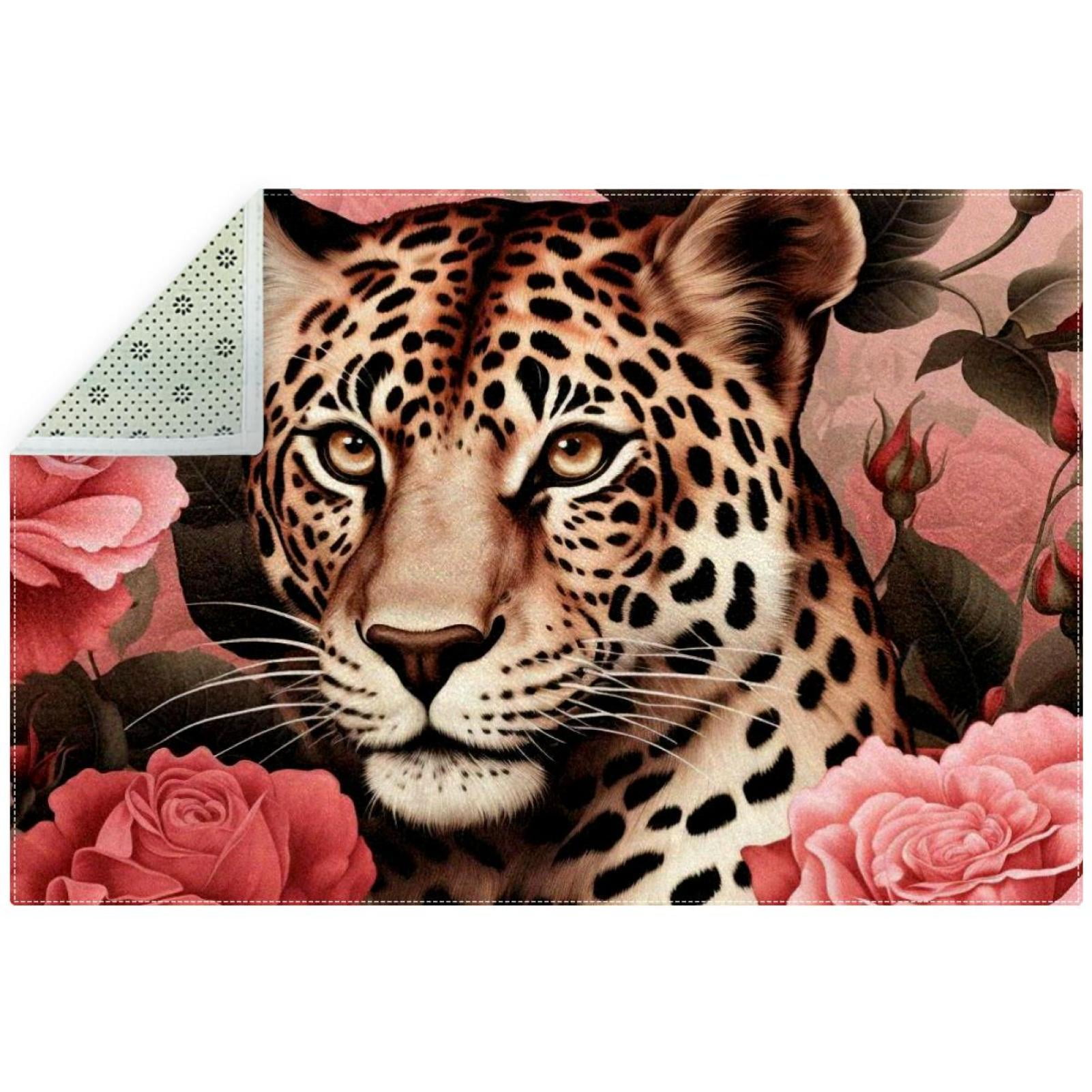 Rose Leopard Office Mat with Right-Angle Design - Polyester Floor Mat ...