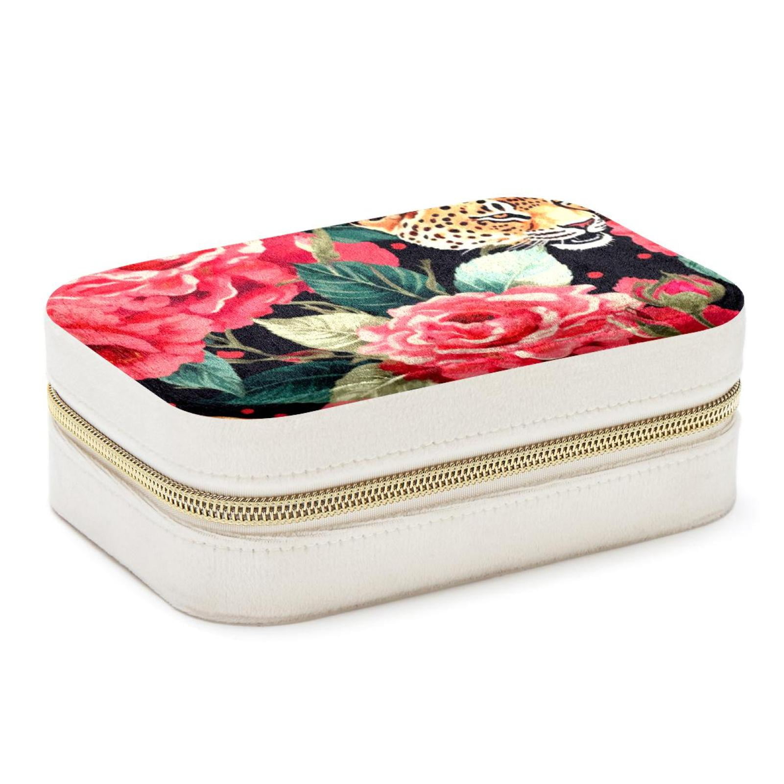 Rose Leopard Velvet Portable Travel Organizer Box with Removable ...