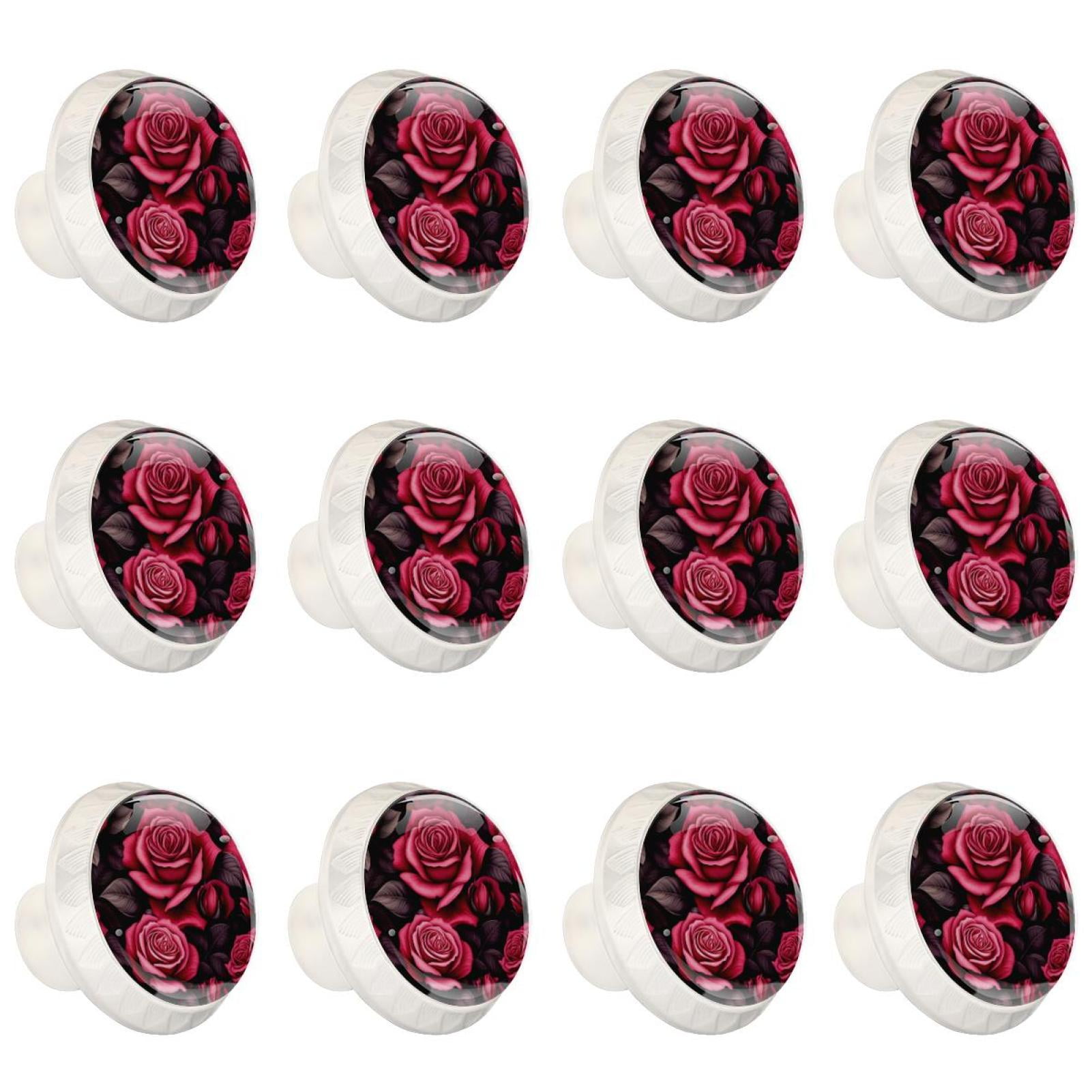 Rose Love Flowers Plant 12 Pcs White Round Drawer Pulls with Screws,ABS and Glass Cabinet ...