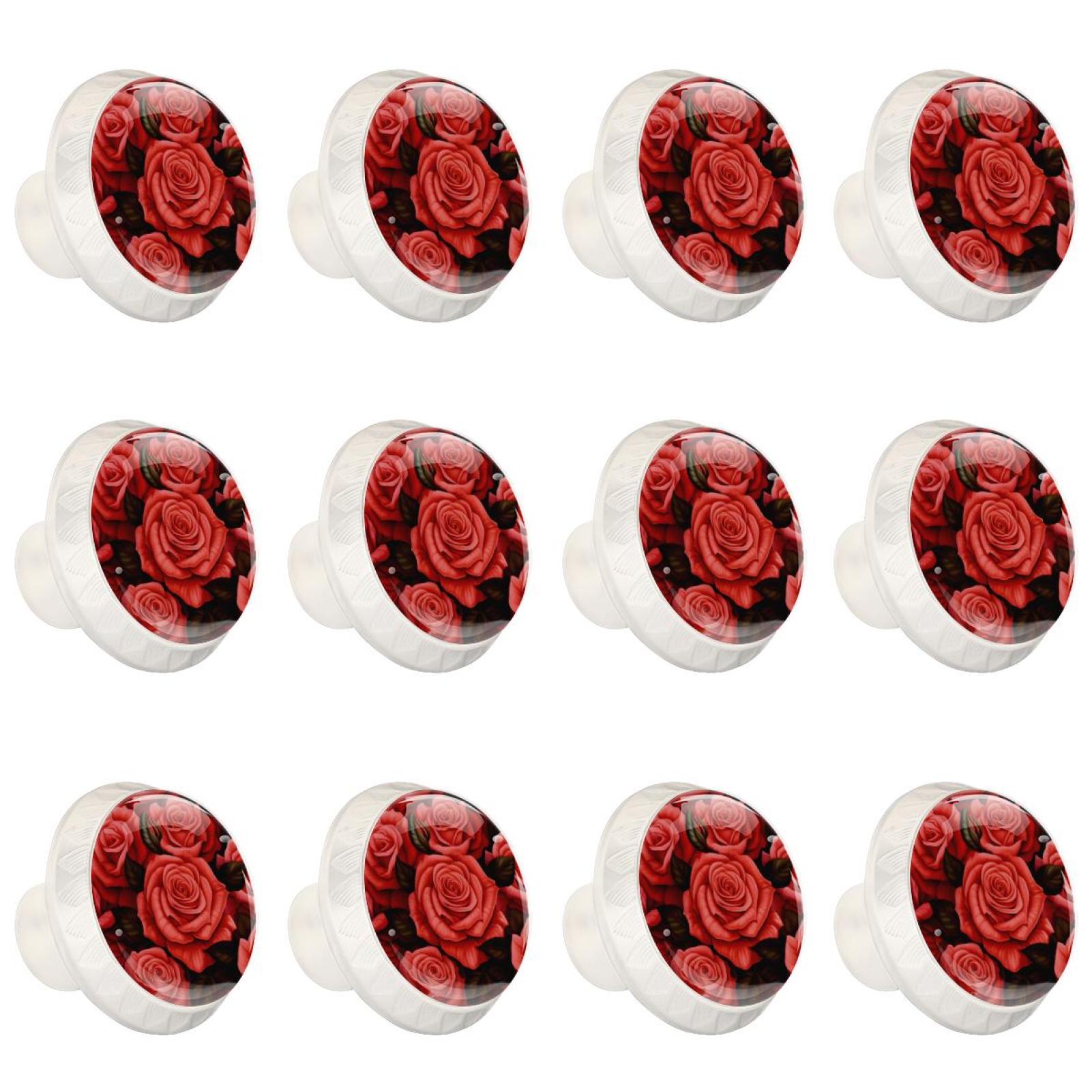 Rose Love Flowers Plant 12 Pcs White Round Drawer Pulls with Screws,ABS and Glass Cabinet ...