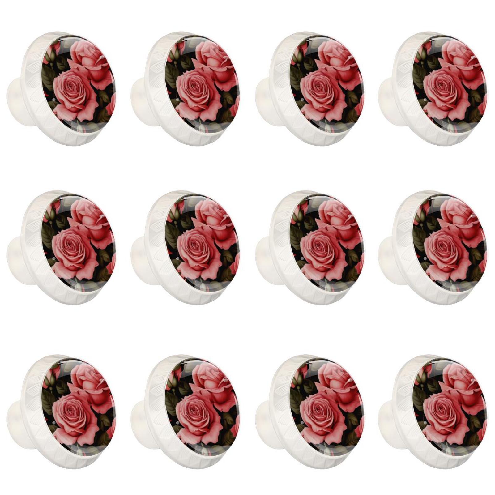 Rose Love Flowers Plant 12 Pcs White Round Drawer Pulls with Screws,ABS ...