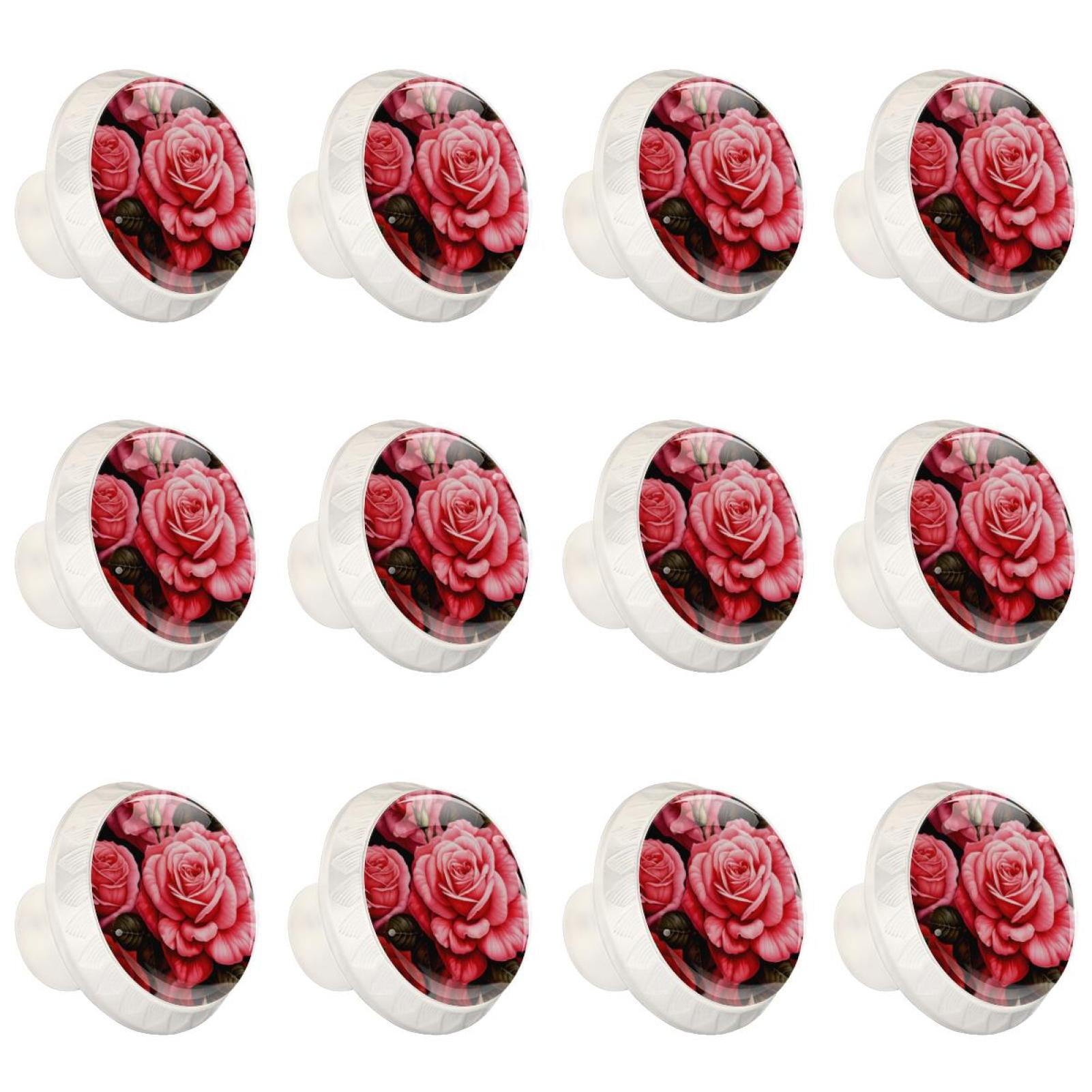 Rose Love Flowers Plant 12 Pcs White Round Drawer Pulls with Screws,ABS and Glass Cabinet ...