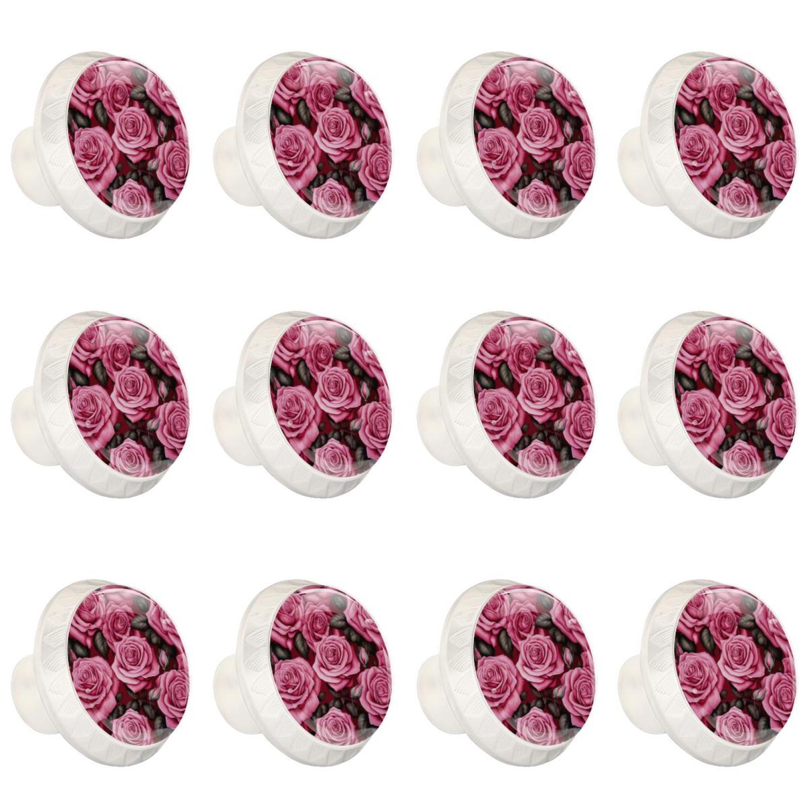 Rose Love Flowers Plant 12 Pcs White Round Drawer Pulls with Screws,ABS and Glass Cabinet ...