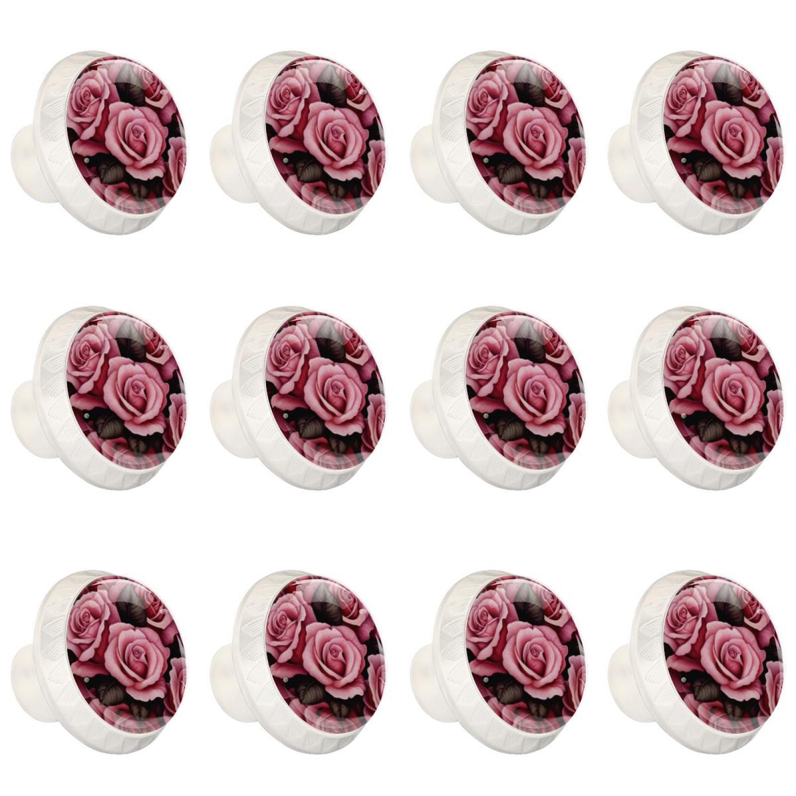 Rose Love Flowers Plant 12 Pcs White Round Drawer Pulls with Screws,ABS and Glass Cabinet ...