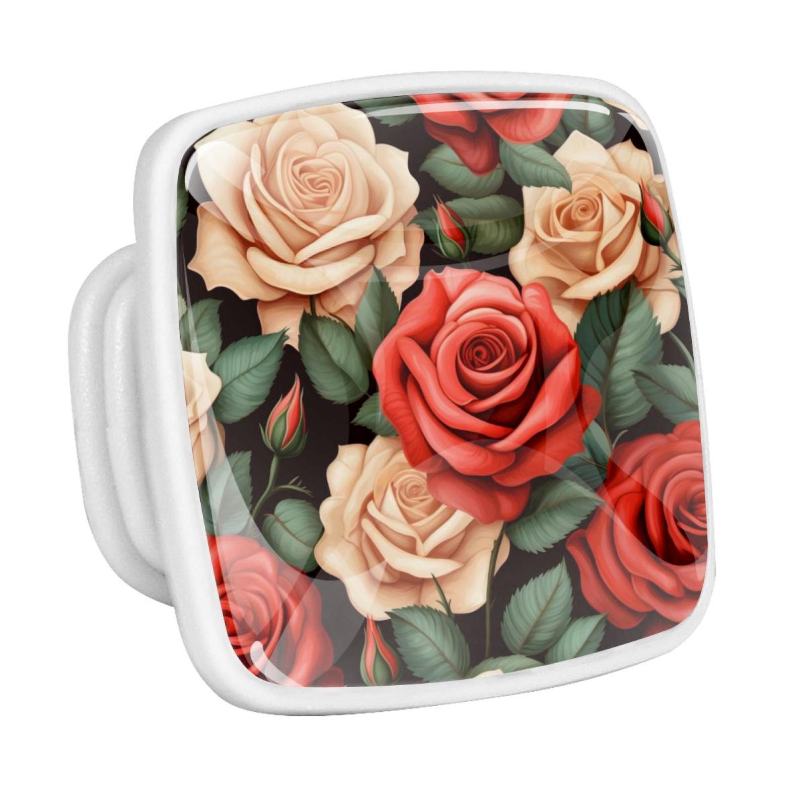 Rose Love Flowers Plant Fluorescent Drawer Pulls with Screws Square 4-Pack Glow Dark Knobs for ...