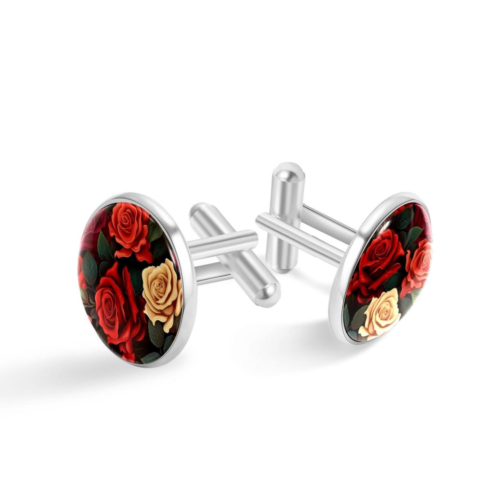 Rose Men's Cufflink Set in Stainless Steel for Formal Attire and ...