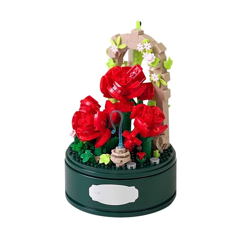 Rose Music Box Building Blocks Set with Transparent Display Case ...