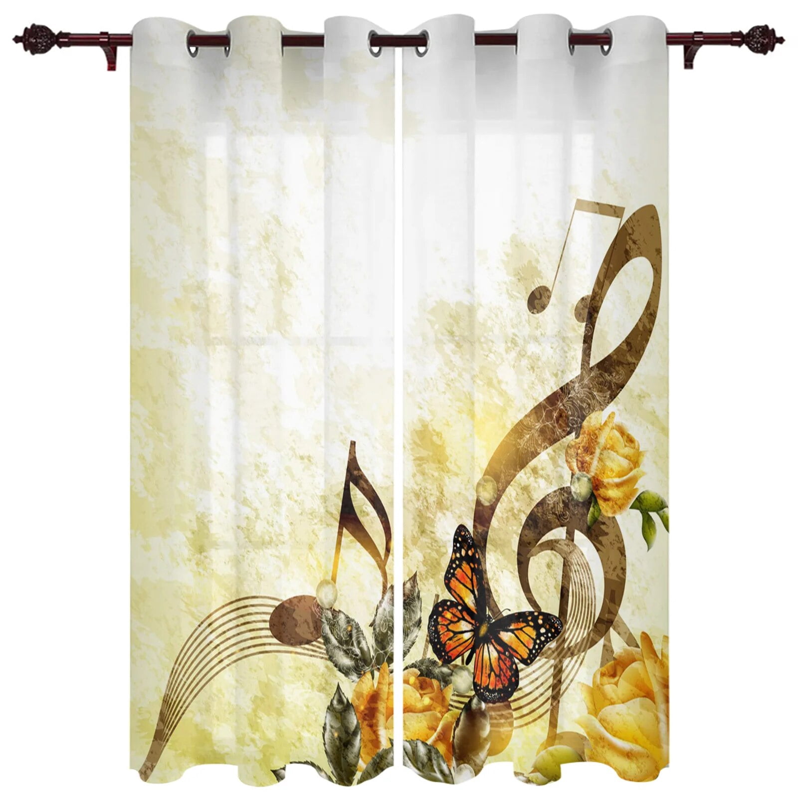 Rose Musical Note Butterfly Kitchen Curtain Kids Bedroom Living Room ...