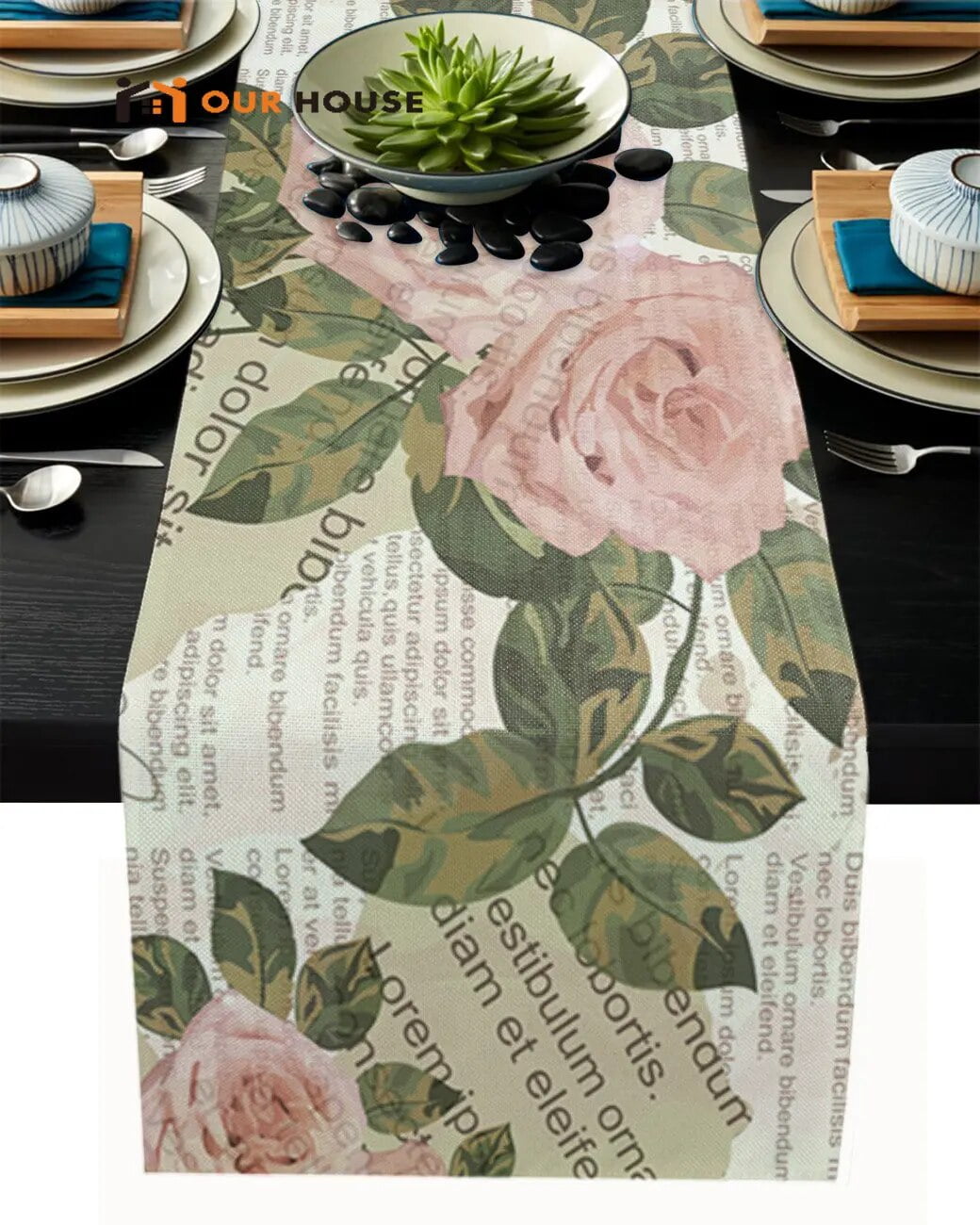 Rose Newspaper Letters Mats Table Runner for Coffee Home Kitchen ...