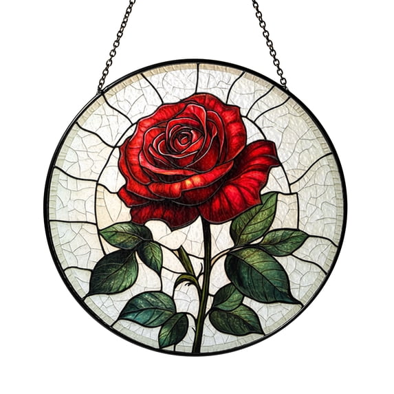 Rose Panel Stained Glass Pattern Design File, Floral Window Suncatcher ...