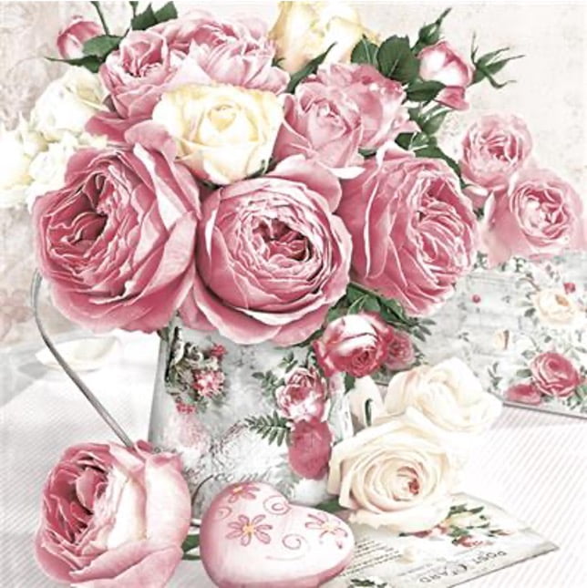 Rose Paper Napkins PINK ROSES IN A VASE 40pcs Lunch Napkins, Decoupage ...