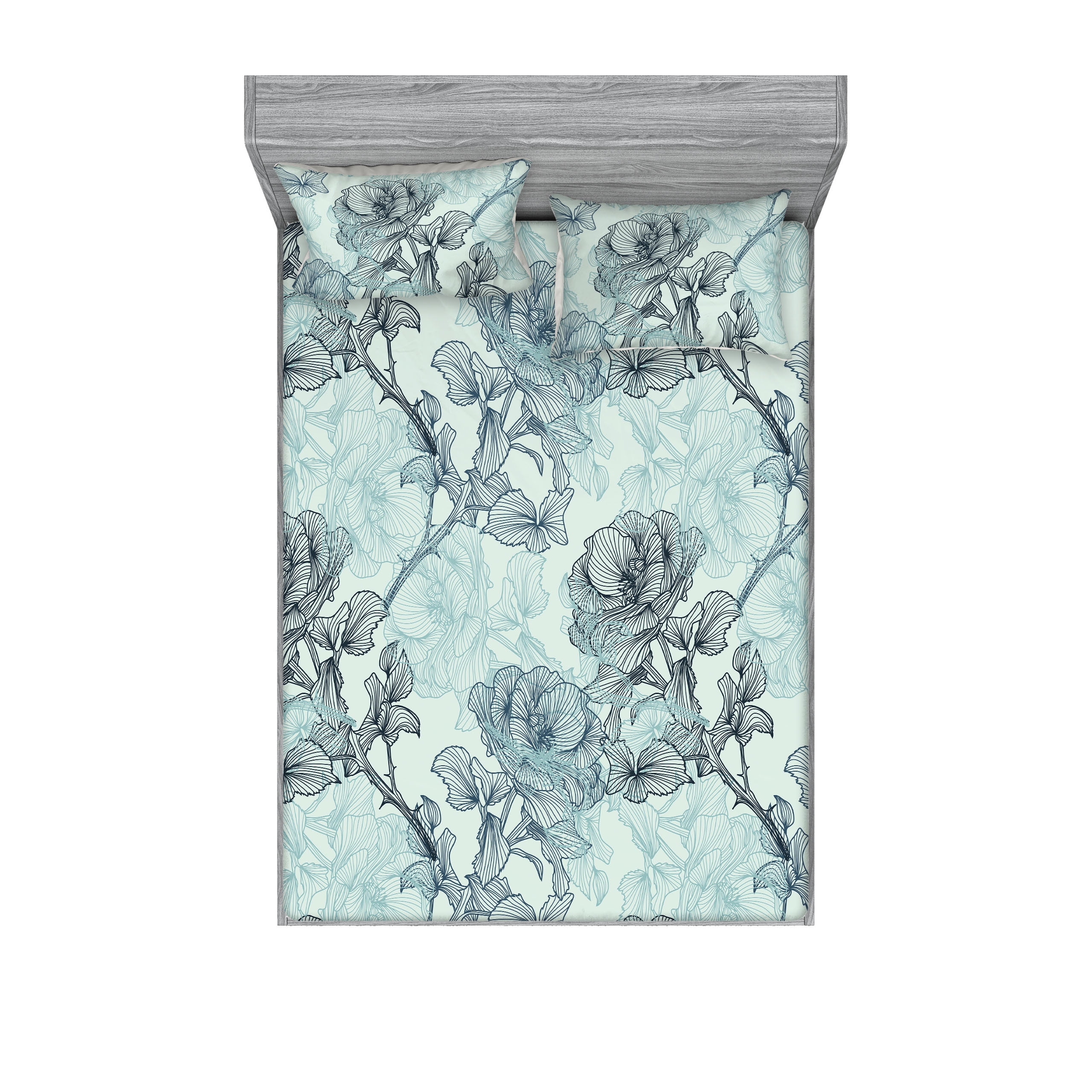 Rose Pattern Fitted Sheet & Pillow Sham Set, Bohemian Summer Vibes ...