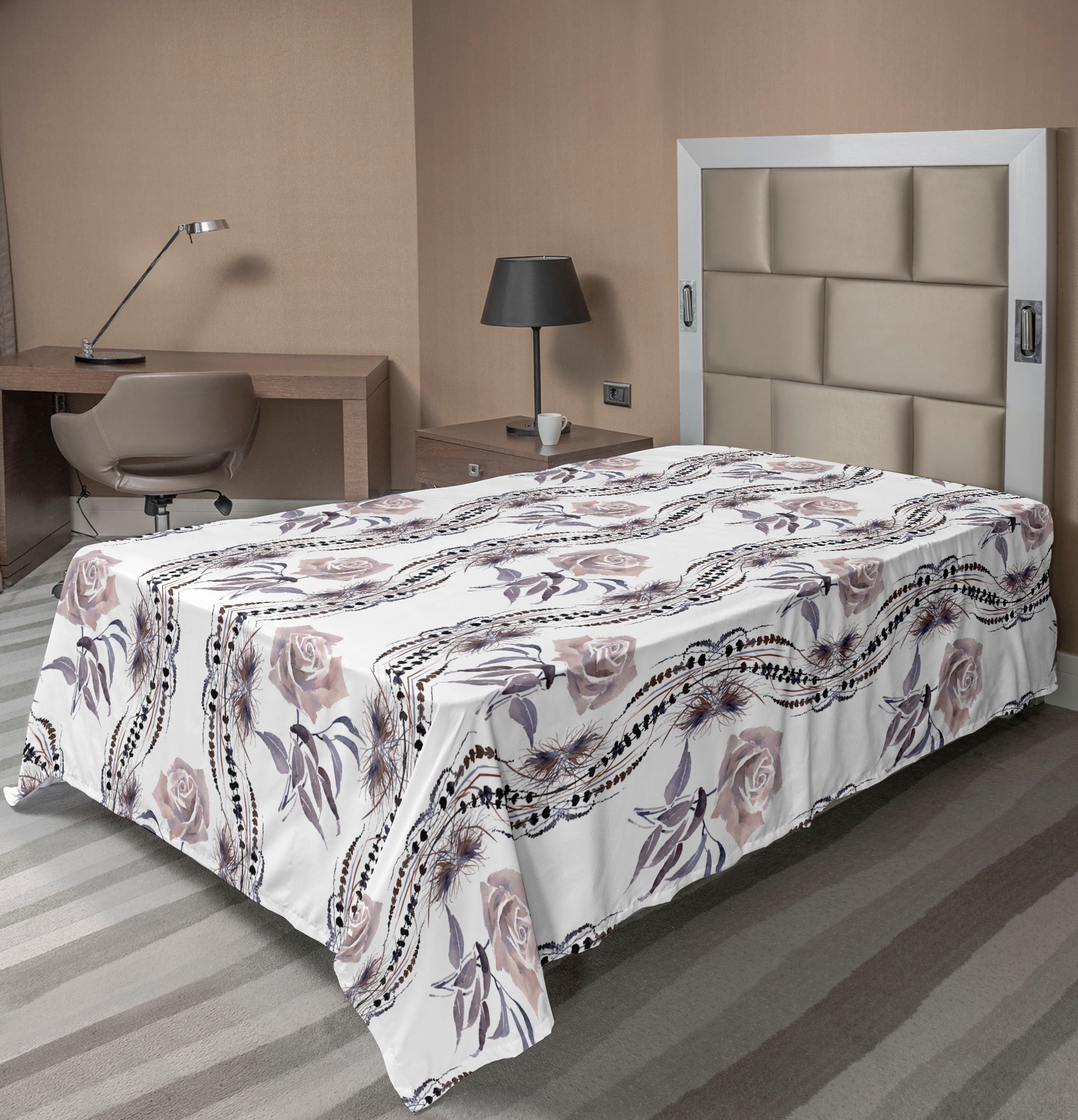 Ambesonne Rose Pattern Flat Bedding Sheet Soft Top Sheet, Vintage ...