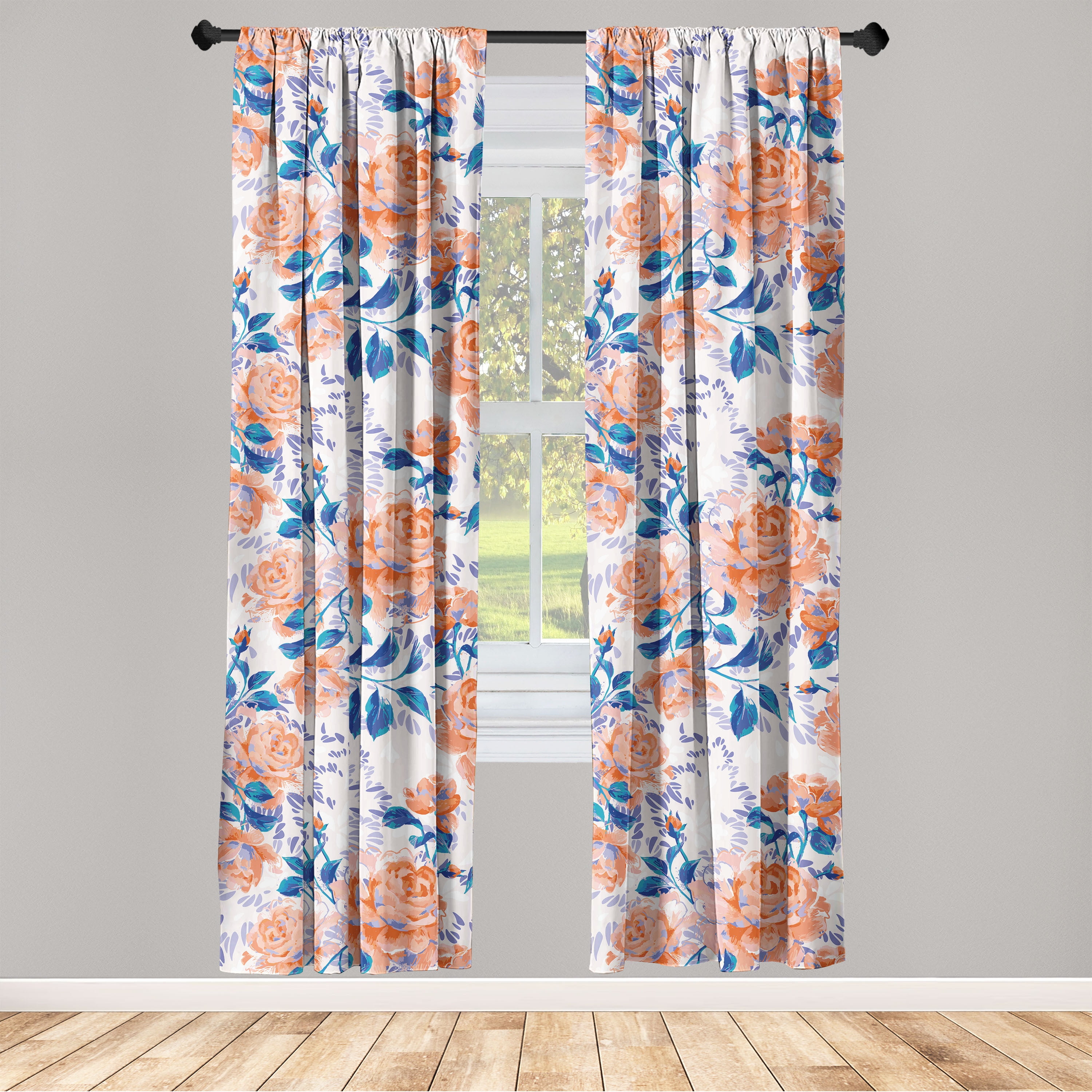 Rose Pattern Window Curtains, Dreamy Garden Scene Flowers Vintage with ...