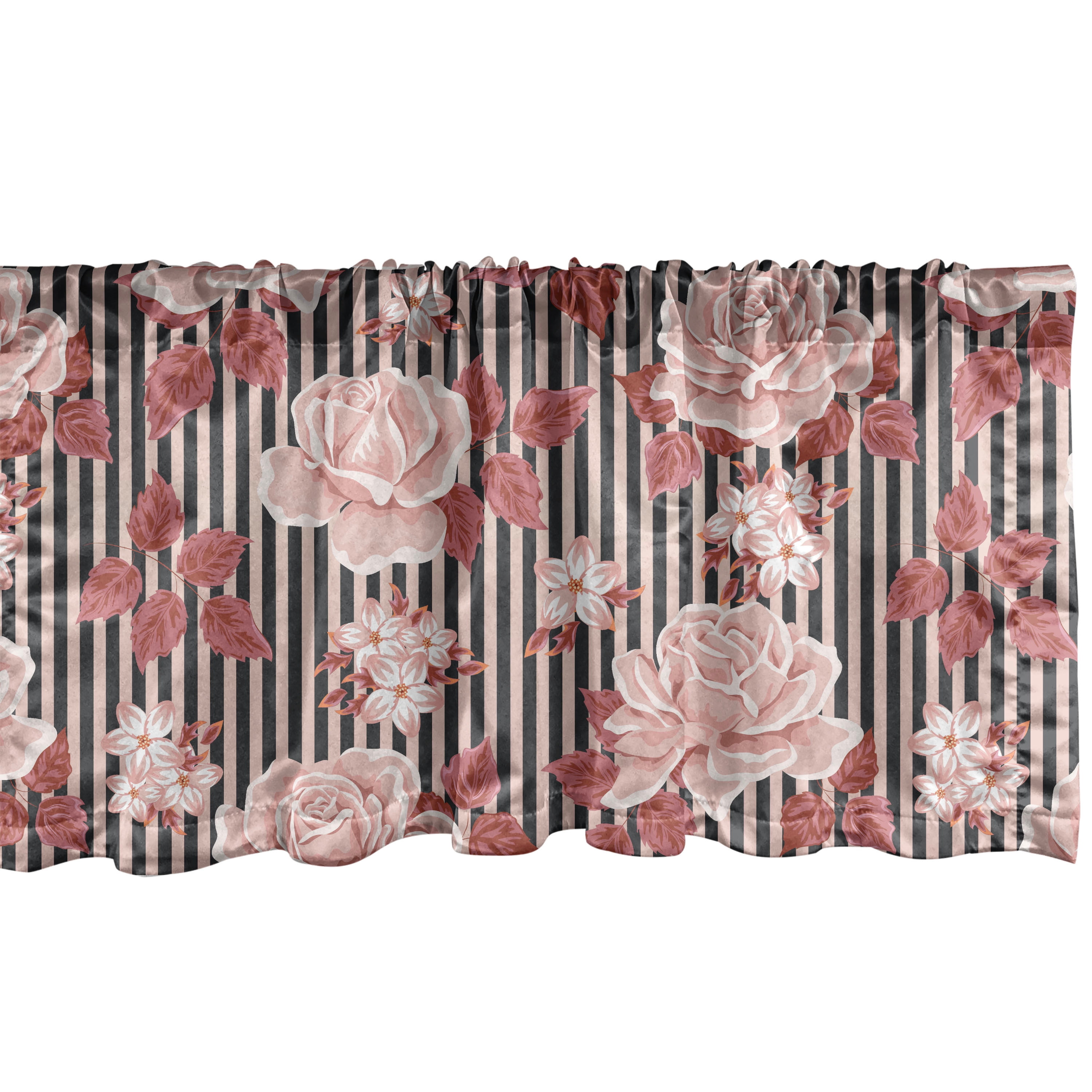 Rose Pattern Window Valance, Autumnal Inspirations Delicate Flowers ...