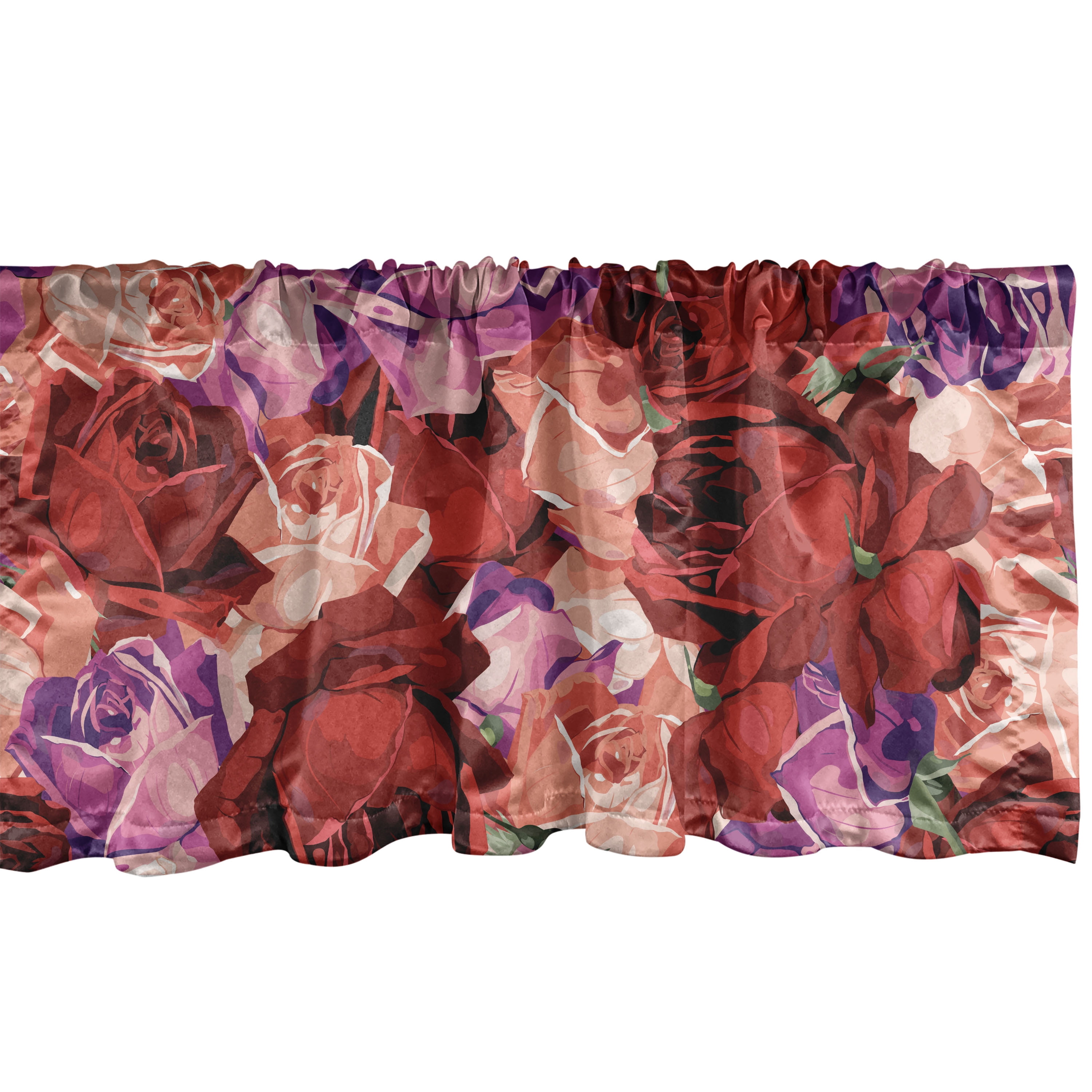Rose Pattern Window Valance, Overlapping Flowers Boho Silhouettes ...