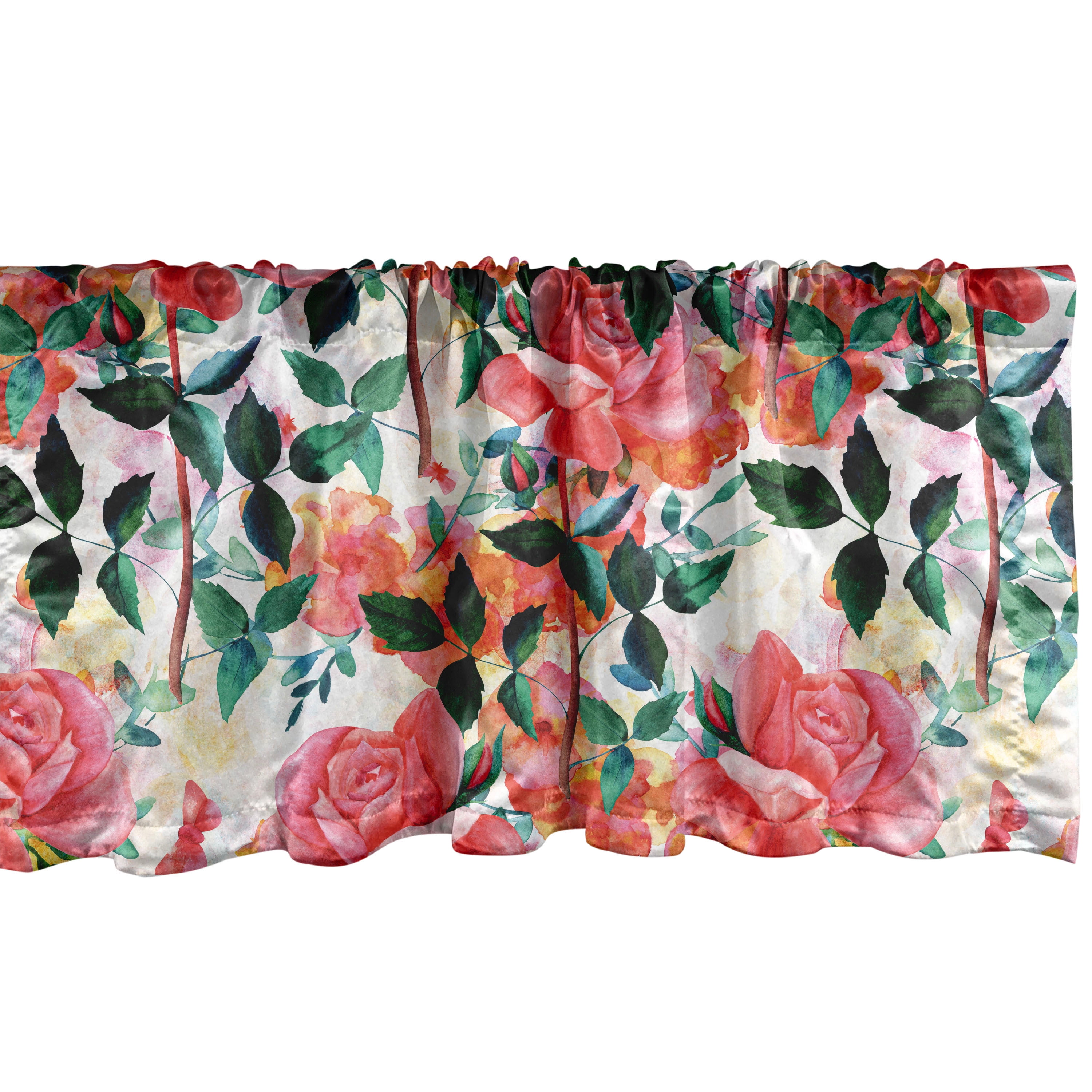 Rose Pattern Window Valance, Repeating Garden of Romance Print Leaves ...