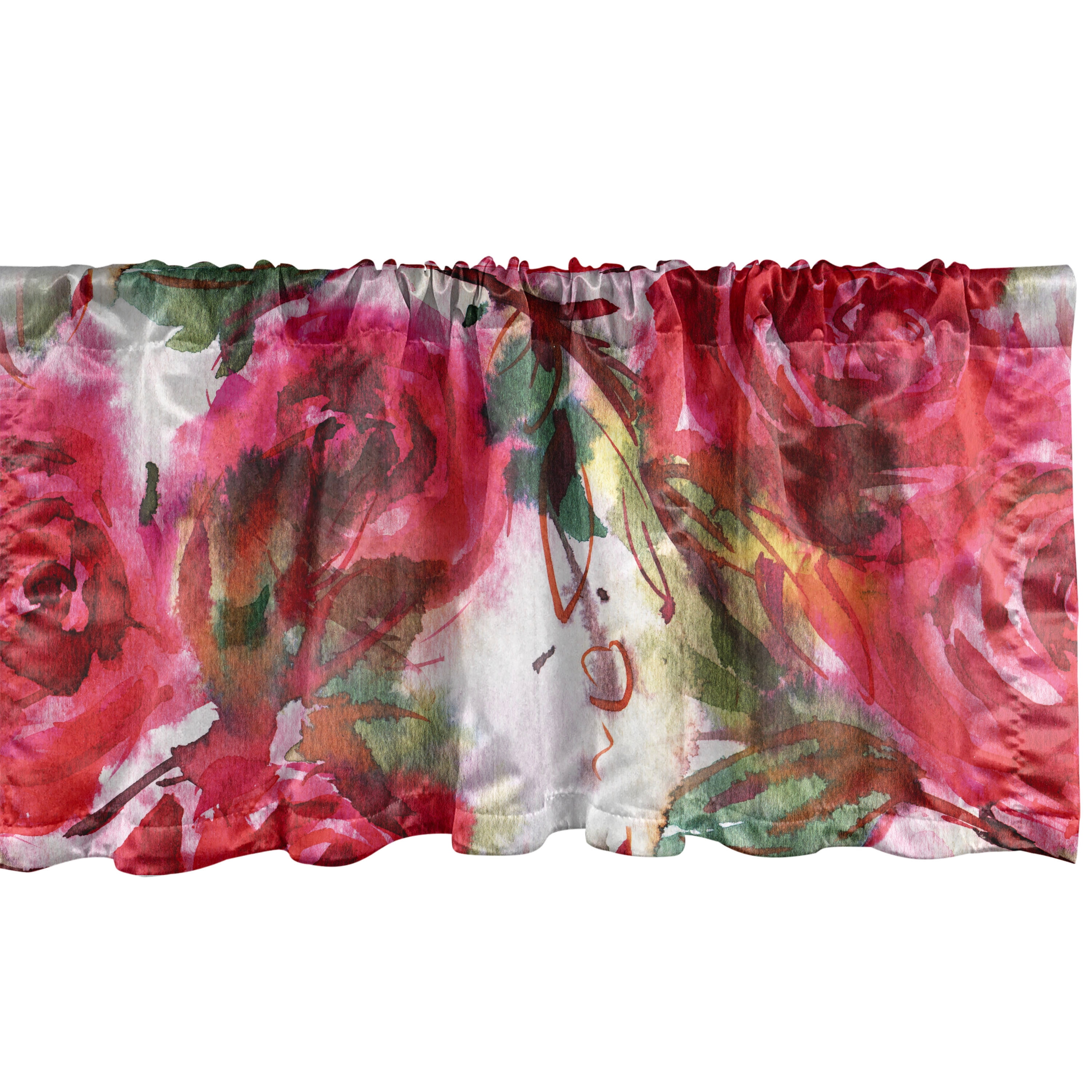 Rose Pattern Window Valance, Watercolor Style Delicate Flowers Vintage ...