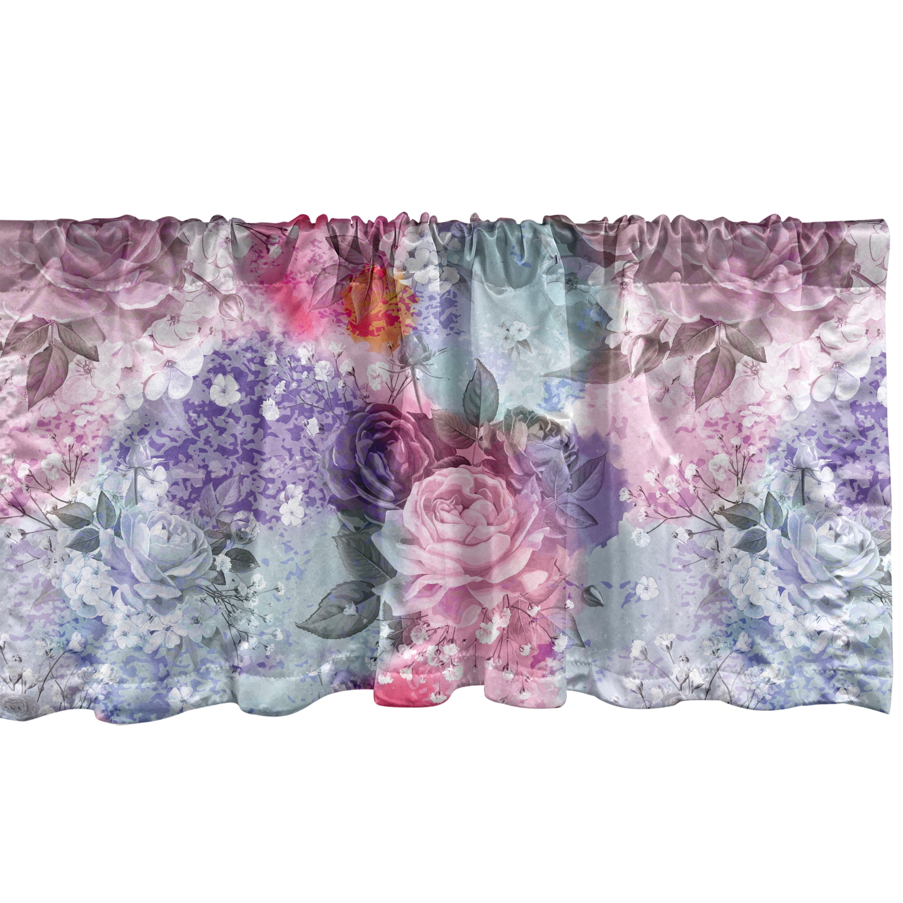 Rose Pattern Window Valance, Winter Themed Neutral Colors Boho ...