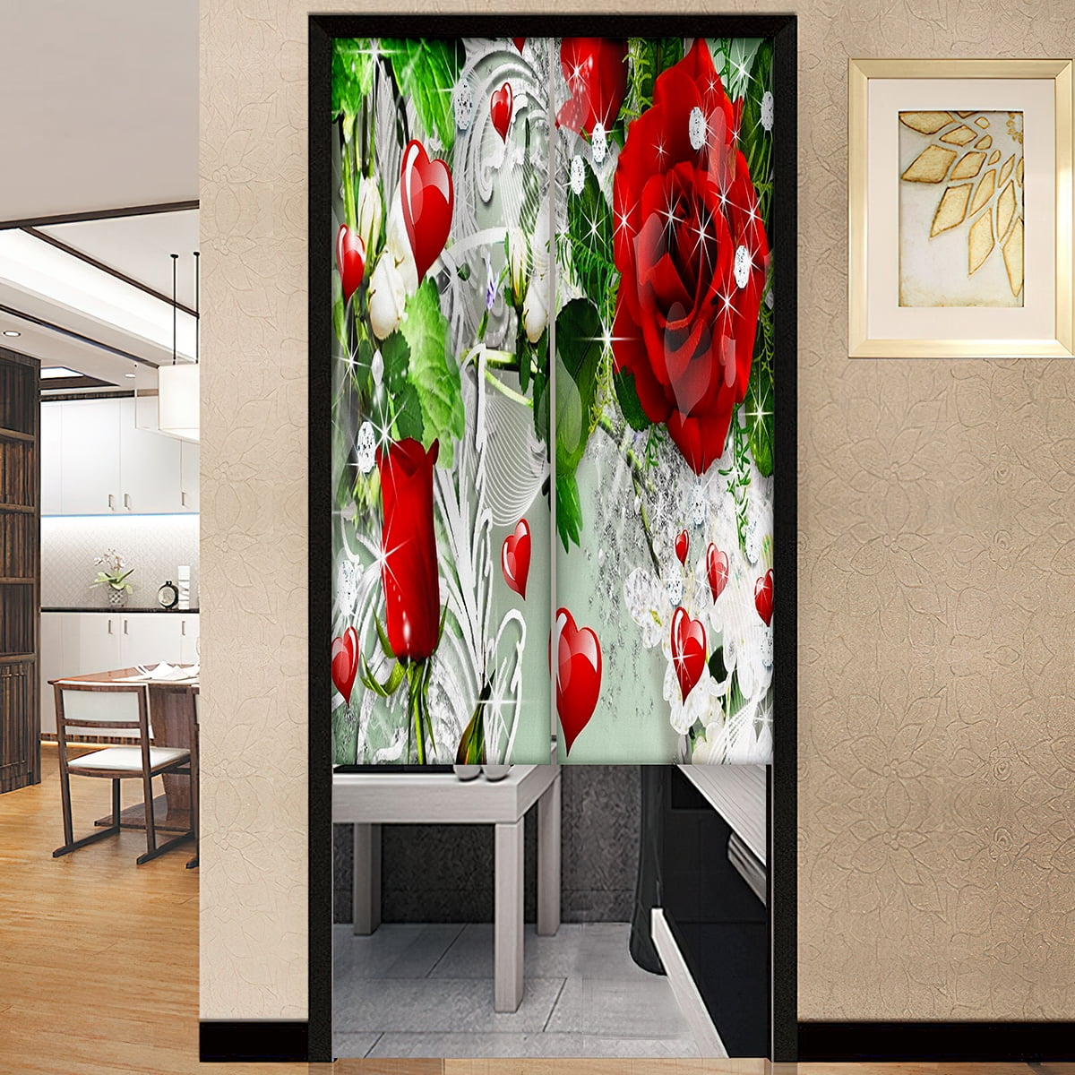 Rose Petal Floral Design Flower Door Curtain Chinese Panel Japanese Style Doorway Curtains ...